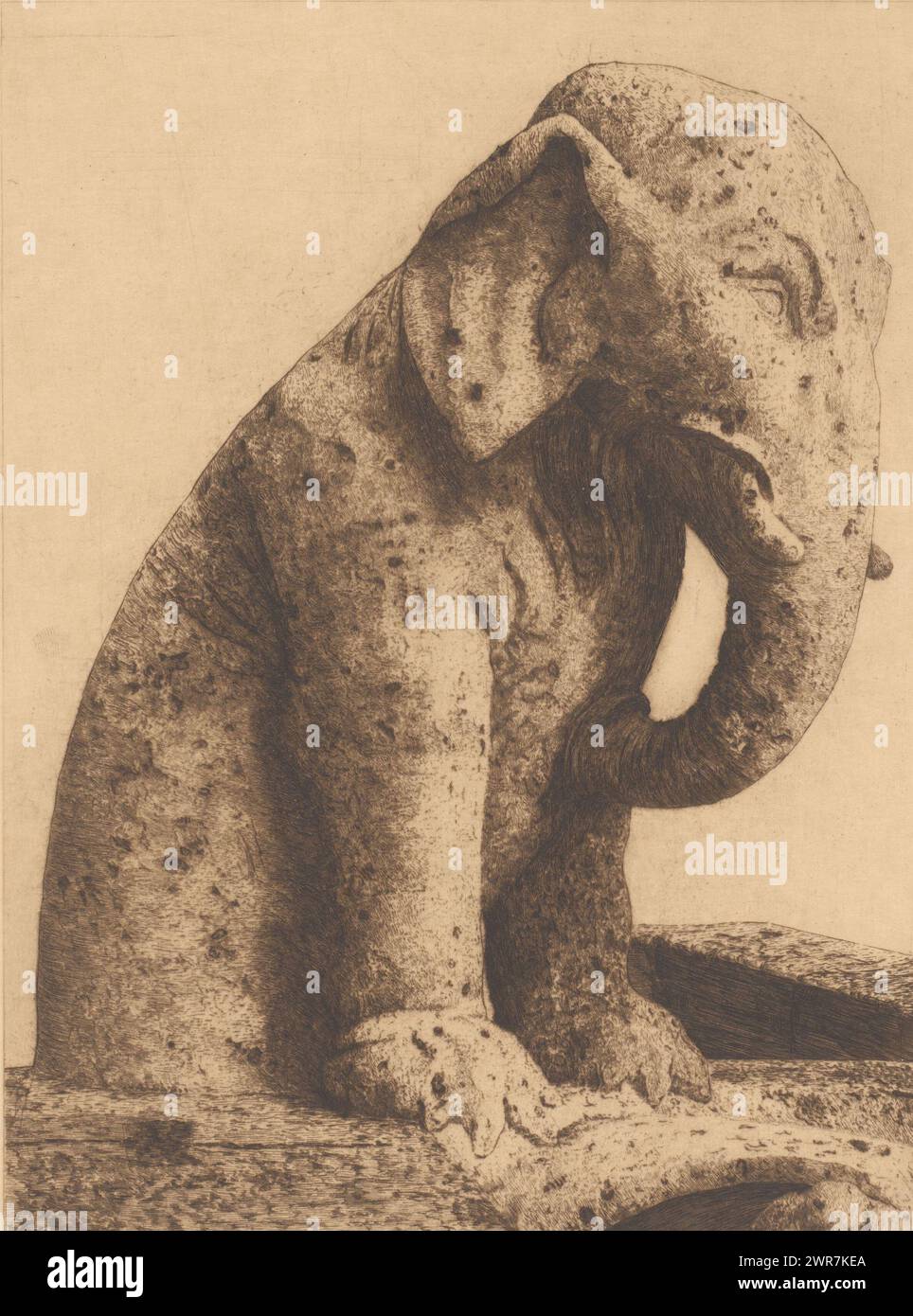 Gargoyle of Notre-Dame in Paris in the shape of an elephant, print ...