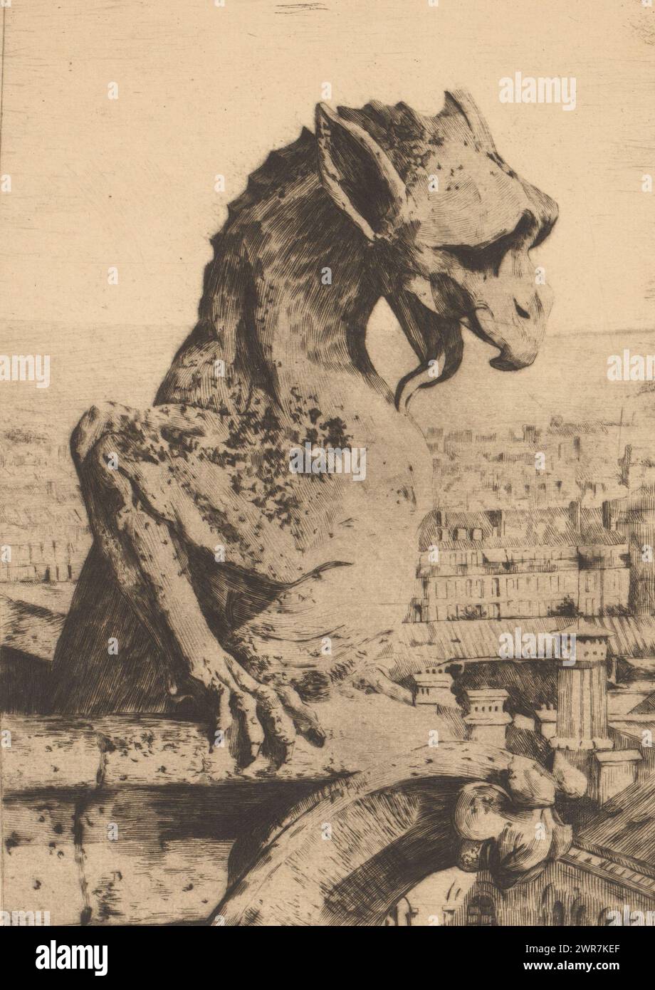 Gargoyle of Notre-Dame in Paris, print maker: Marie Danse, (signed by ...