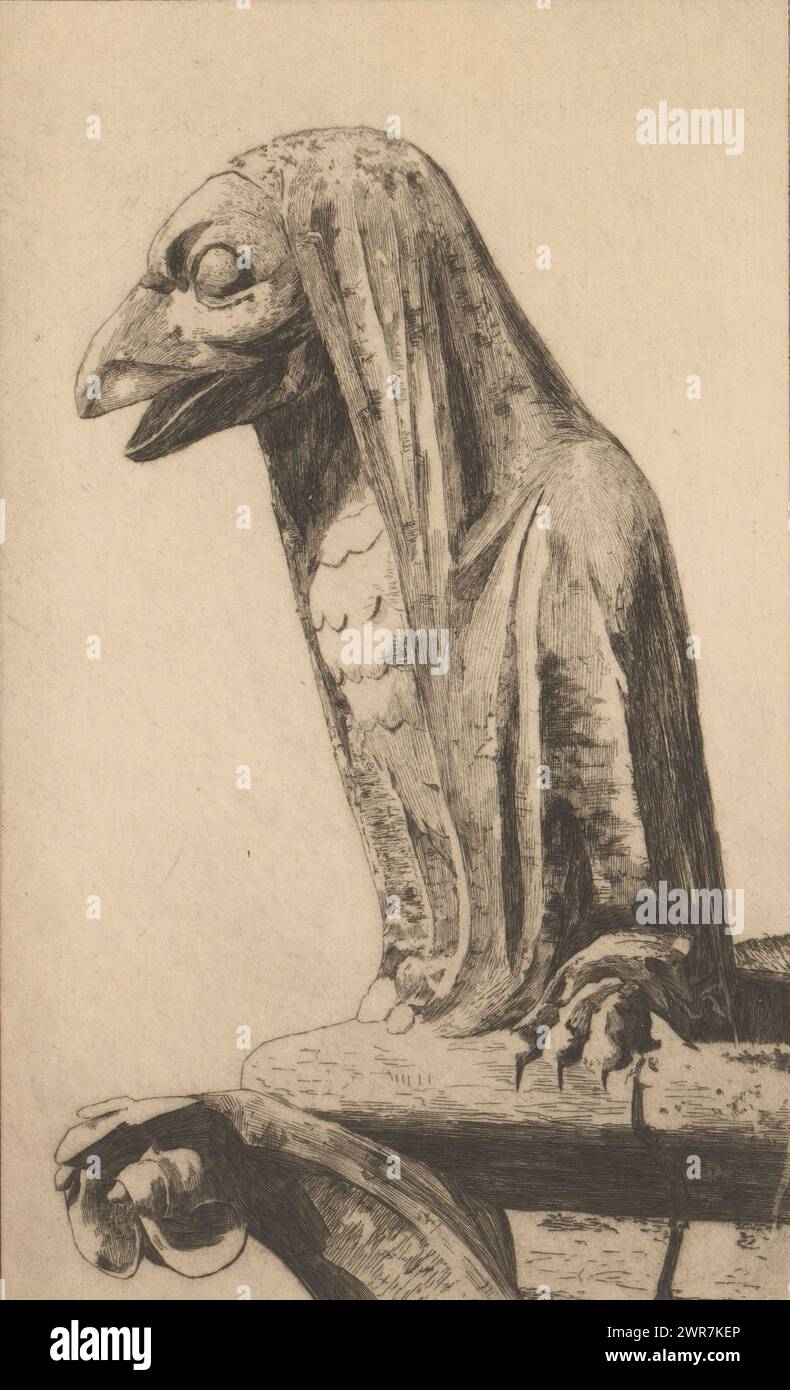 Gargoyle of Notre-Dame in Paris in the shape of a bird, print maker ...