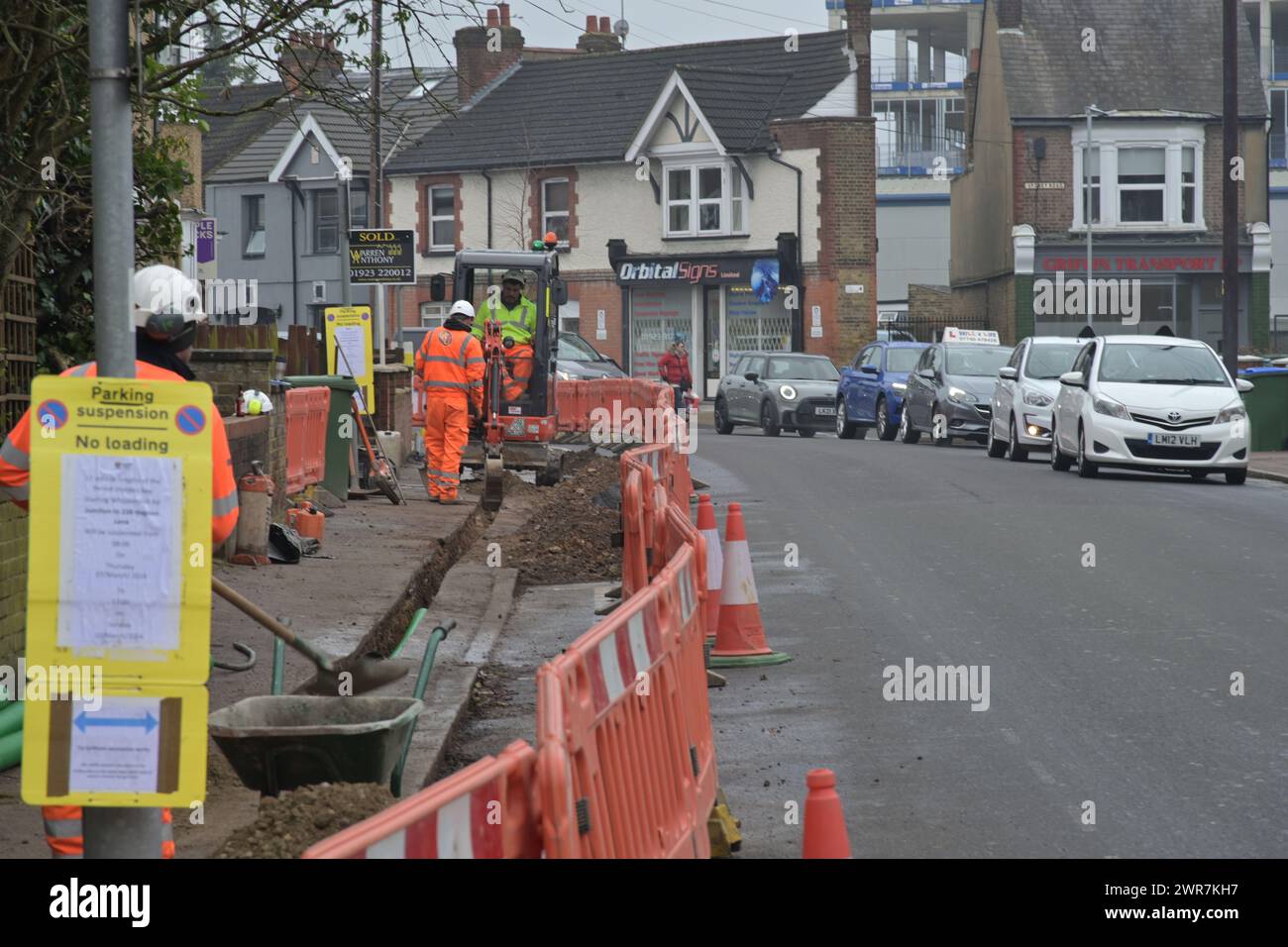 workmen install fibre optic to rid telephone lines in hagden lane Stock ...