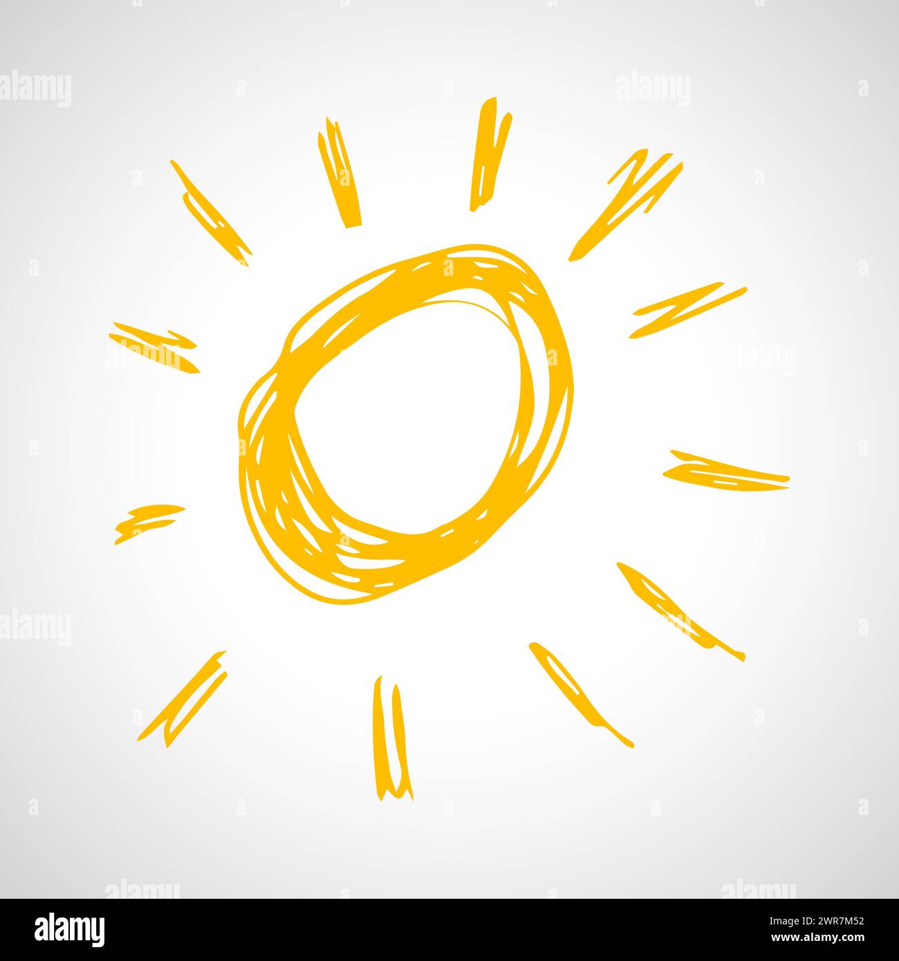 Hand drawn sun. Simple sketch sun. Solar symbol. Yellow doodle isolated ...