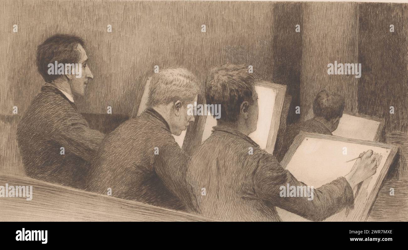 Lesson in the drawing school, print maker: Auguste Danse, (signed by ...