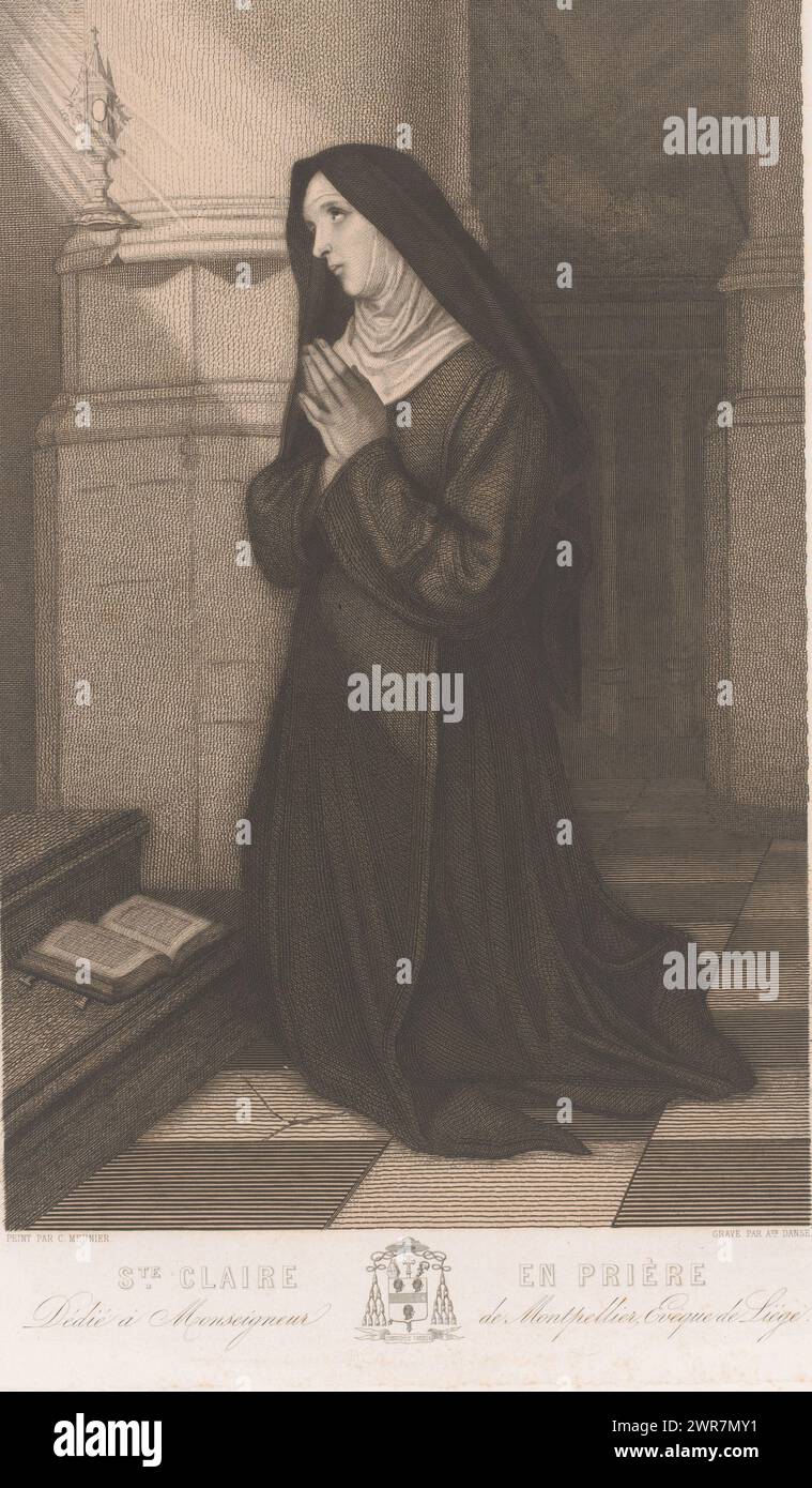 Clare of Assisi, kneeling in prayer, St. Claire en prière (title on ...