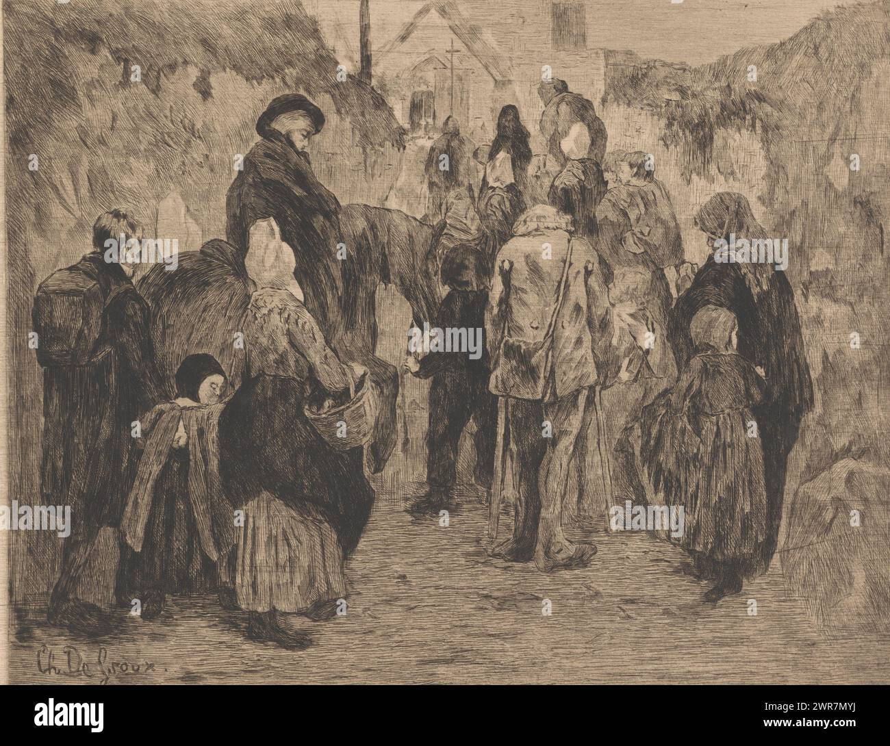 Group of pilgrims on pilgrimage, print maker: Marie Danse, (signed by ...