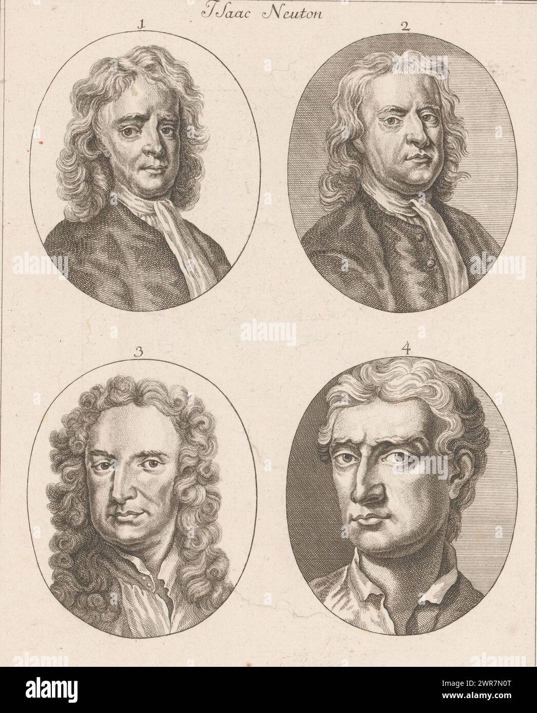 Four portraits of Sir Isaac Newton, The portraits are numbered 1-4 ...