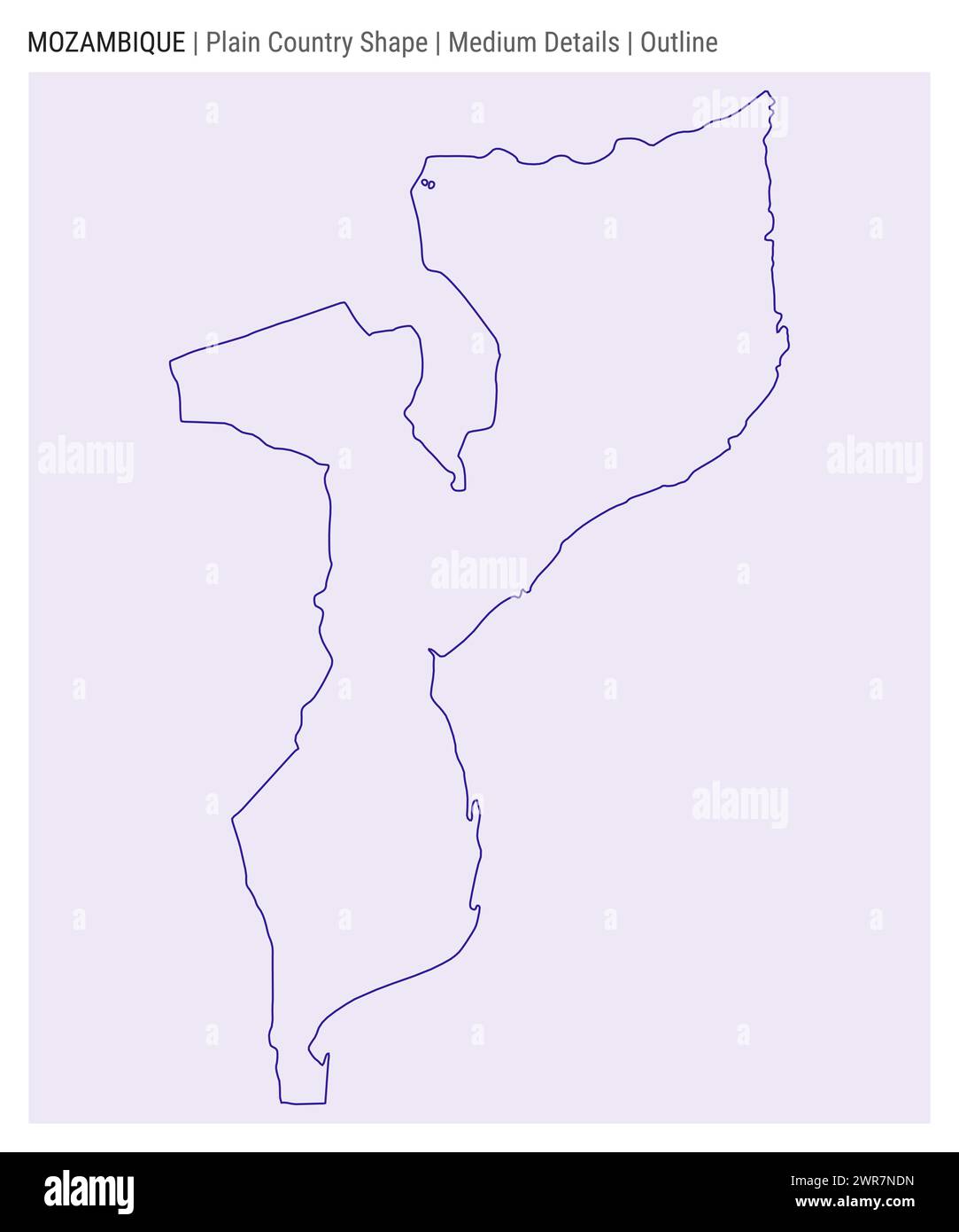 Mozambique plain country map. Medium details. Outline style. Shape of Mozambique. Vector ...