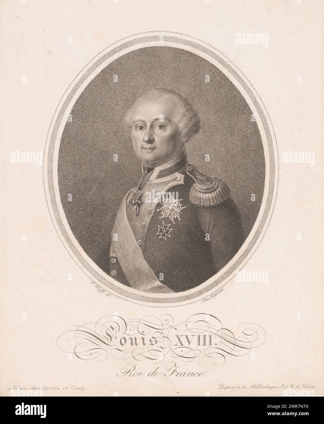 Portrait of Louis XVIII, King of France, print maker: Blasius Hoefel ...