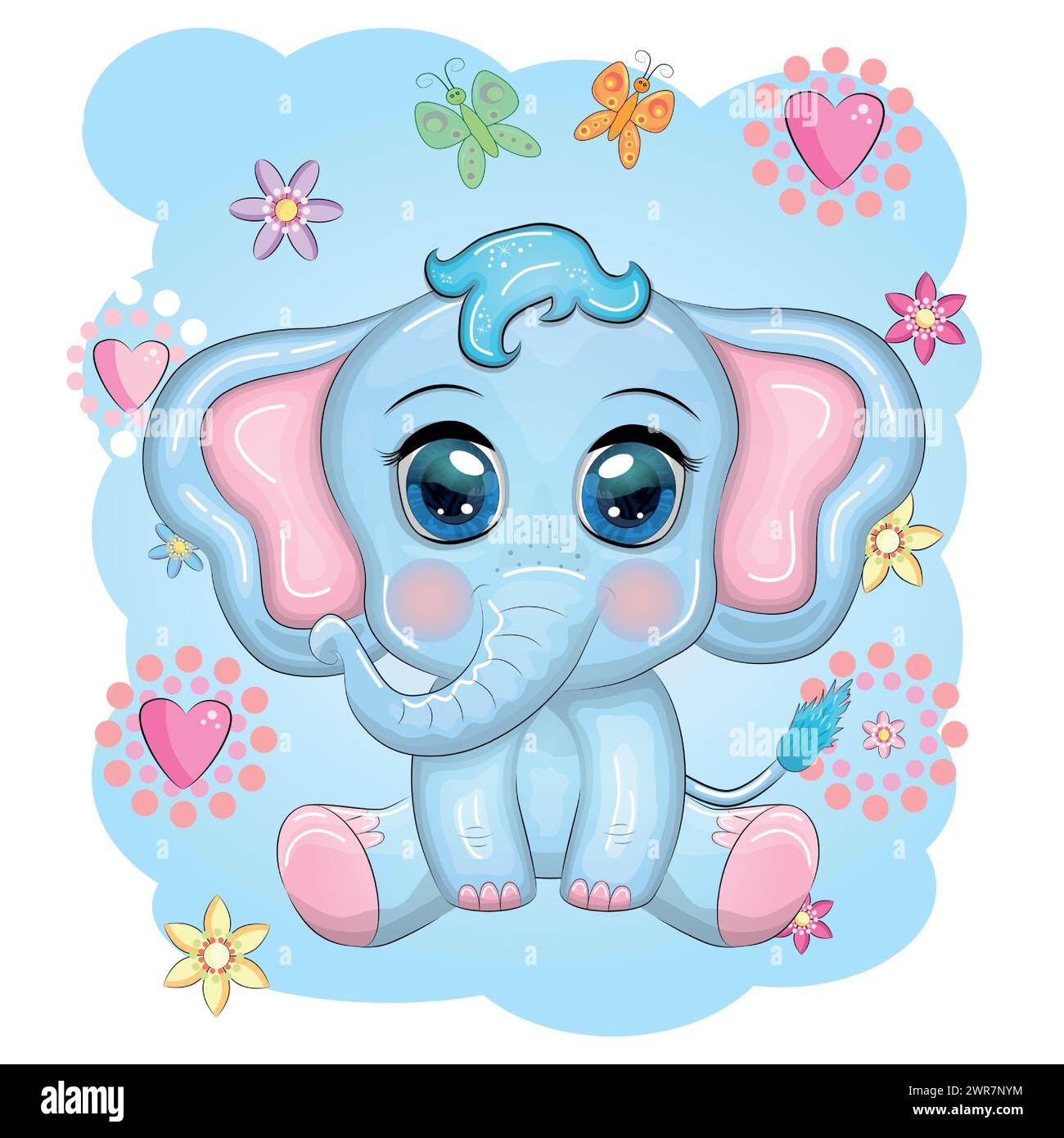 Cute cartoon elephant, childish character with beautiful eyes Stock ...
