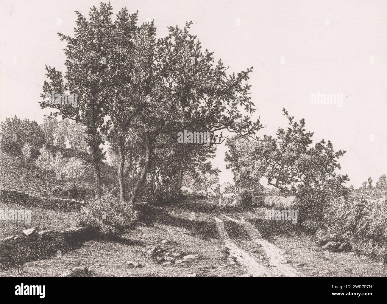 Landscape with country road and low stone fences, print maker: Alfred ...