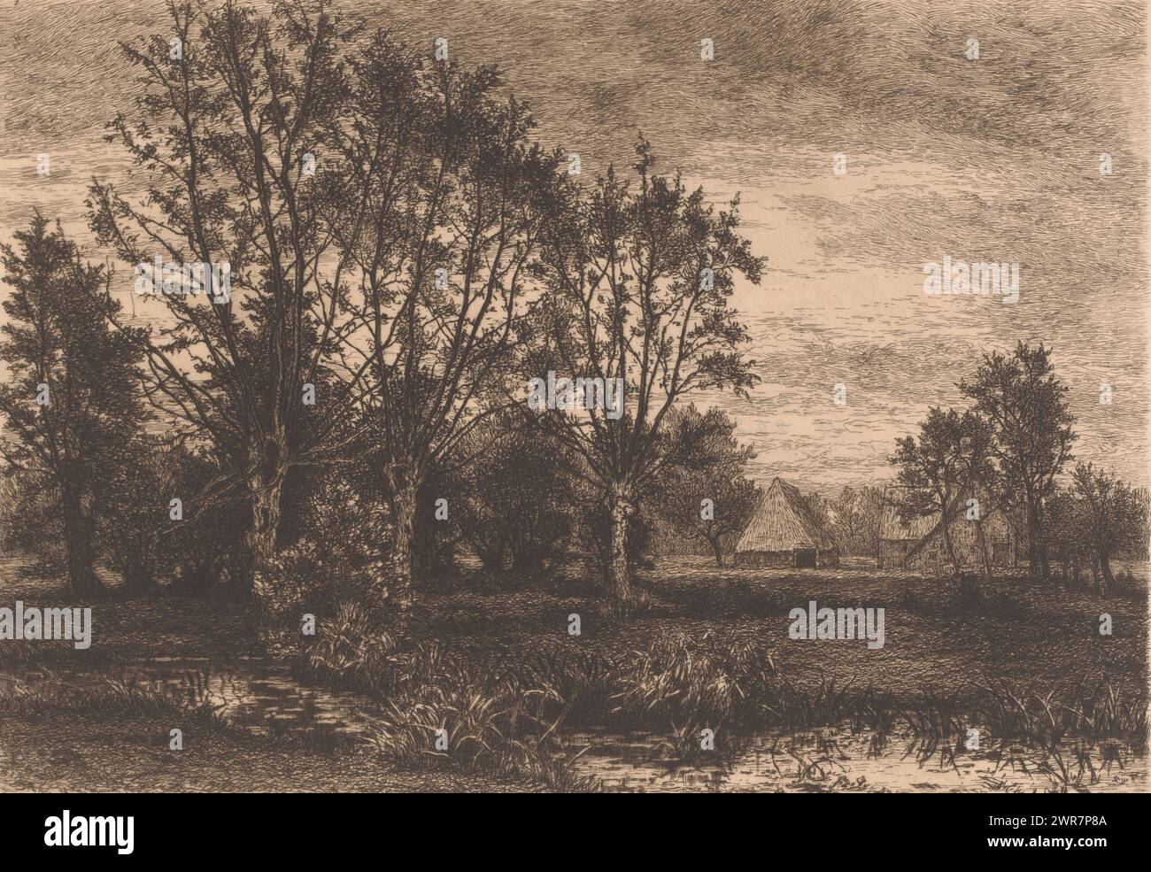 Landscape with four willows and a stream, print maker: Alfred Elsen ...