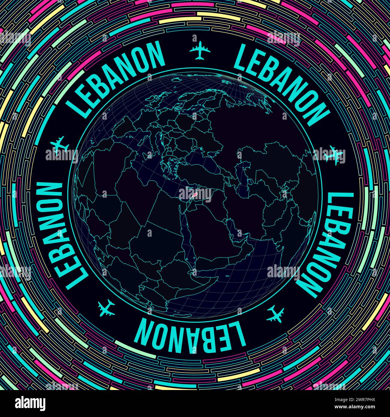 Lebanon on globe. Satellite view of the world centered to Lebanon ...