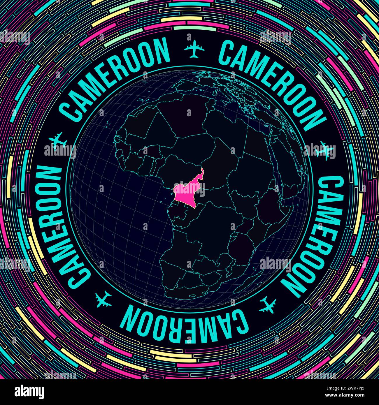 Cameroon on globe. Satellite view of the world centered to Cameroon ...