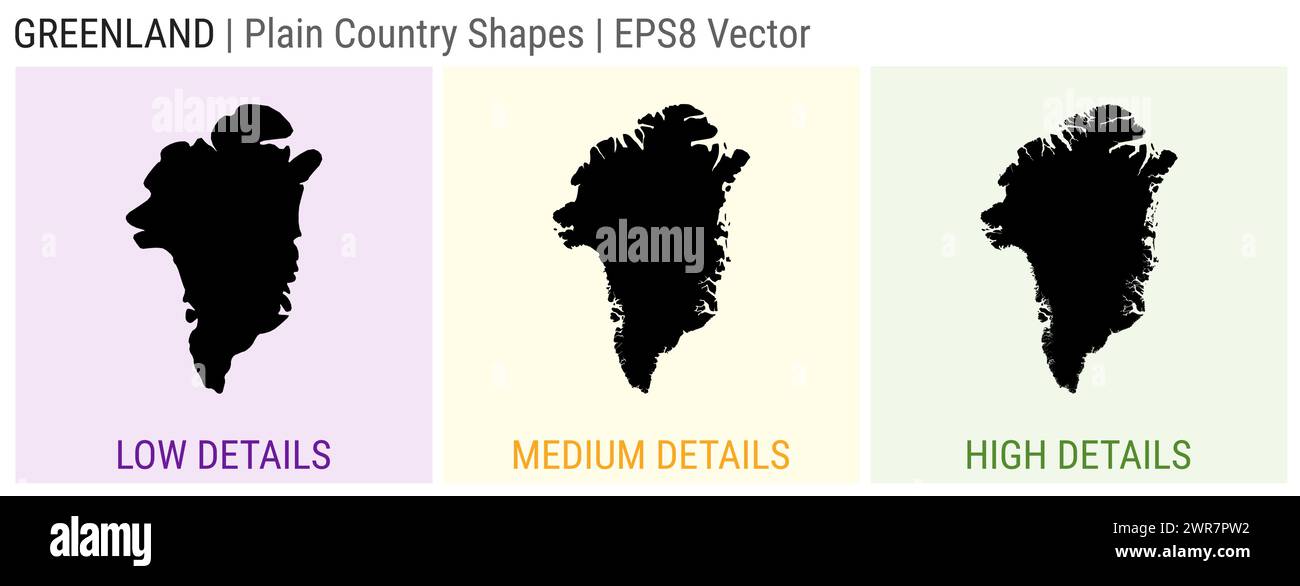 Greenland - plain country shape. Low, medium and high detailed maps of Greenland. EPS8 Vector ...