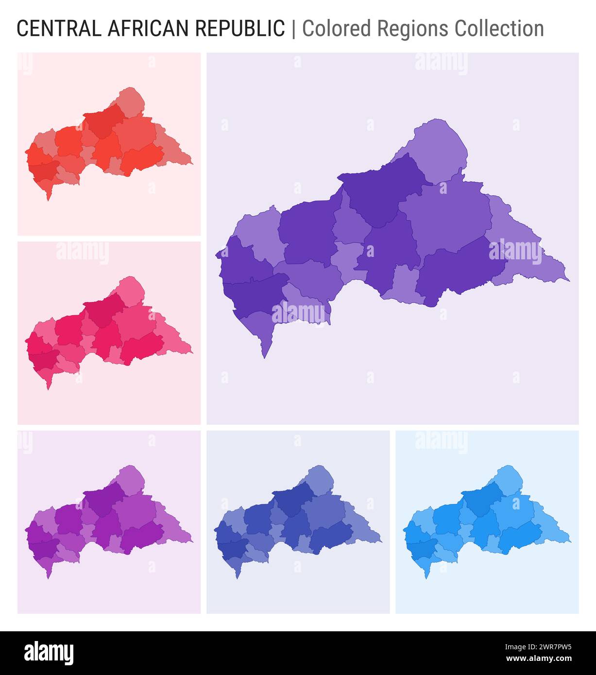 CAR map collection. Country shape with colored regions. Deep Purple ...
