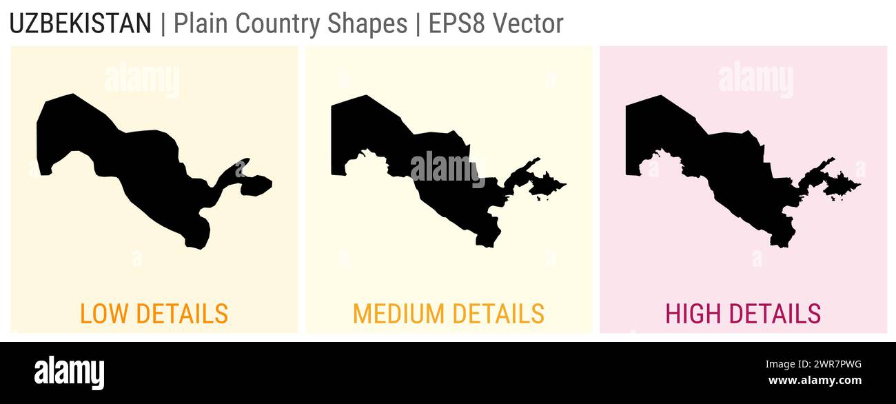 Uzbekistan - plain country shape. Low, medium and high detailed maps of ...