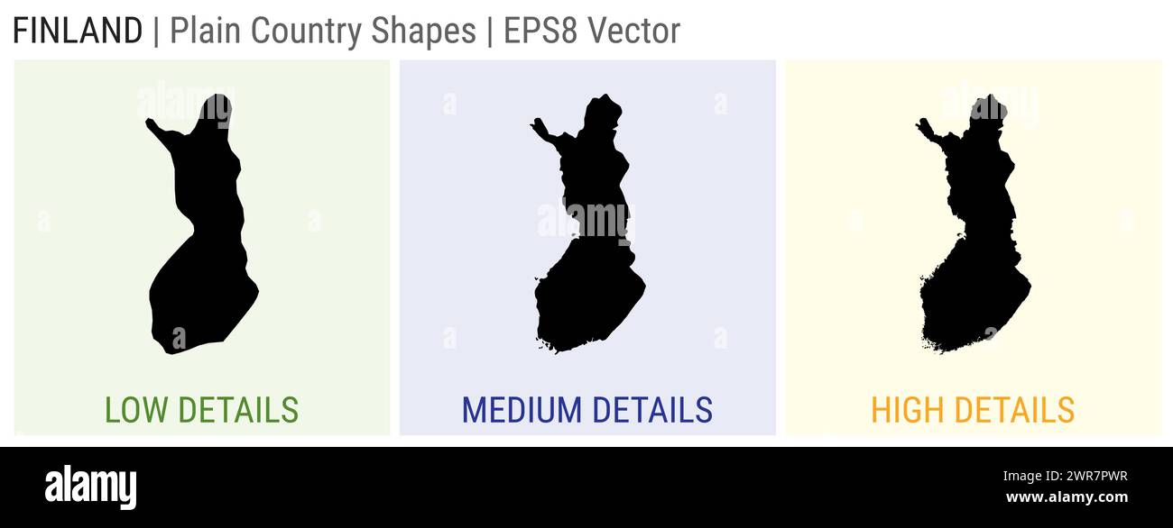 Finland - plain country shape. Low, medium and high detailed maps of ...