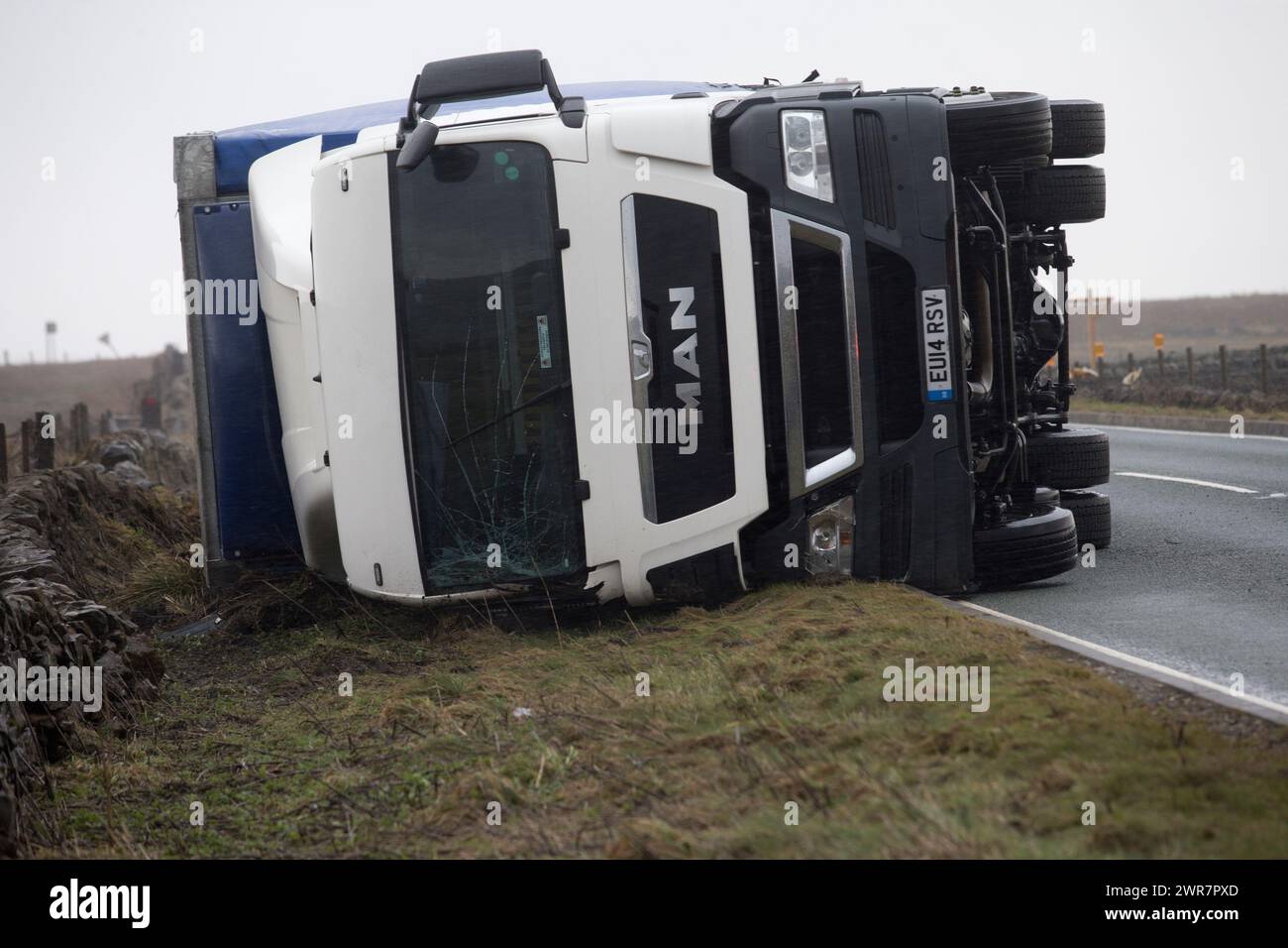 23/02/17 Three high-sided lorries are blown off the A53 near Flash with ...