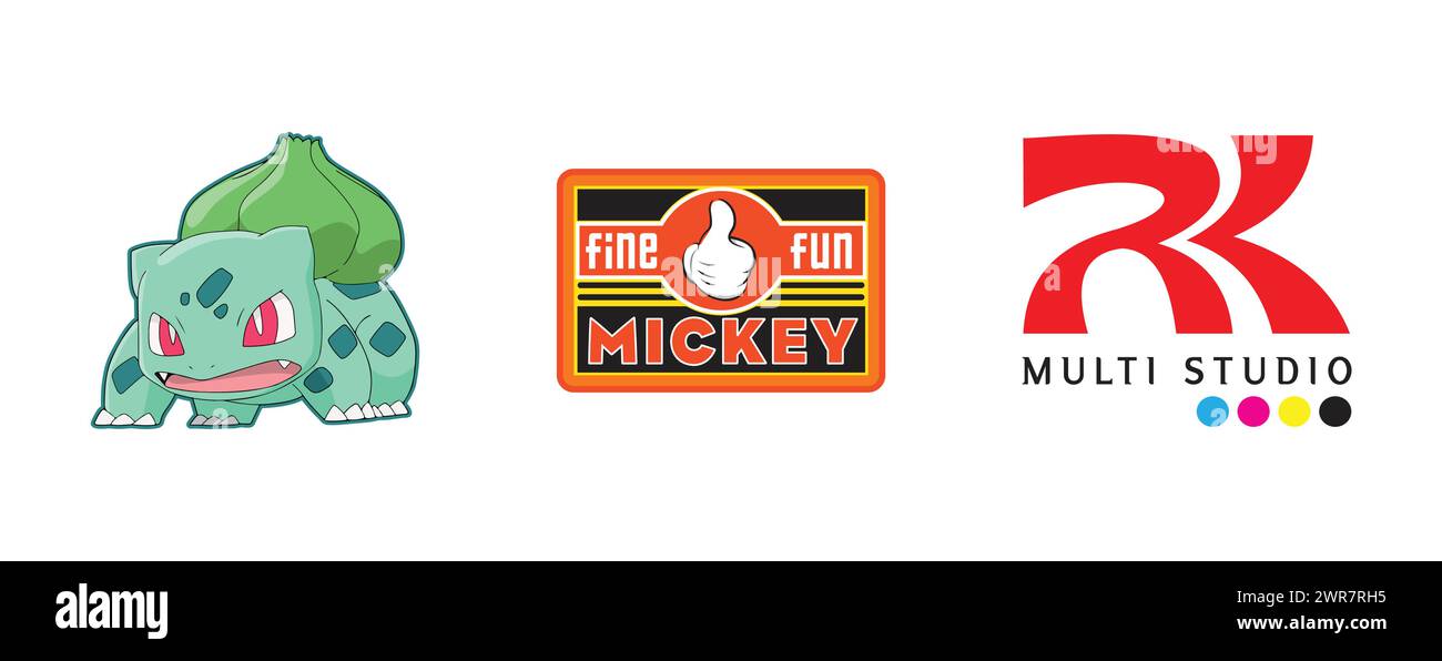 Mickey Mouse, rk, Bulbasaur Pokemon. Arts and design vector logo on ...