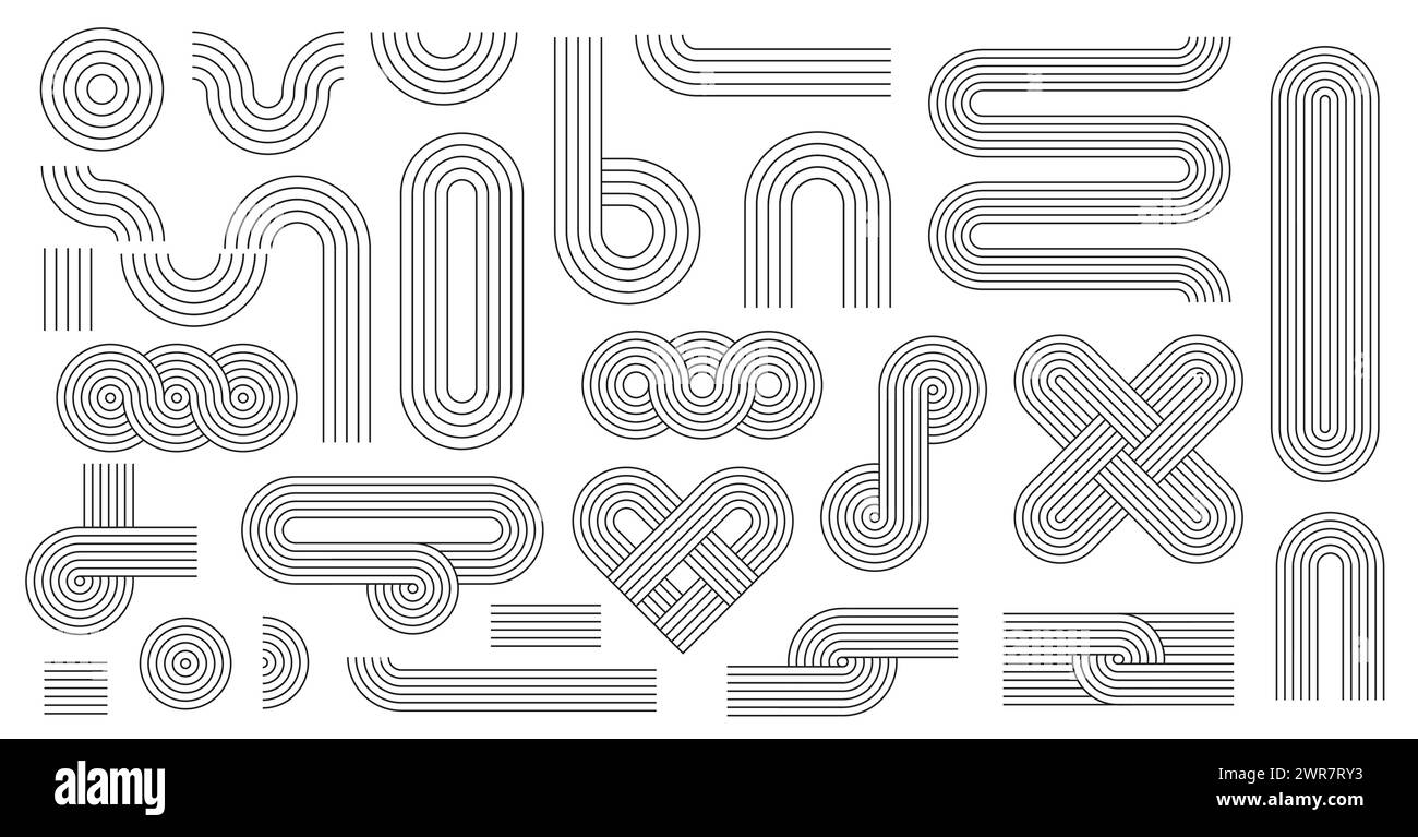 Geometric stroke line zen arch patterns, nordic figures and shapes. Vector line art graphic ...