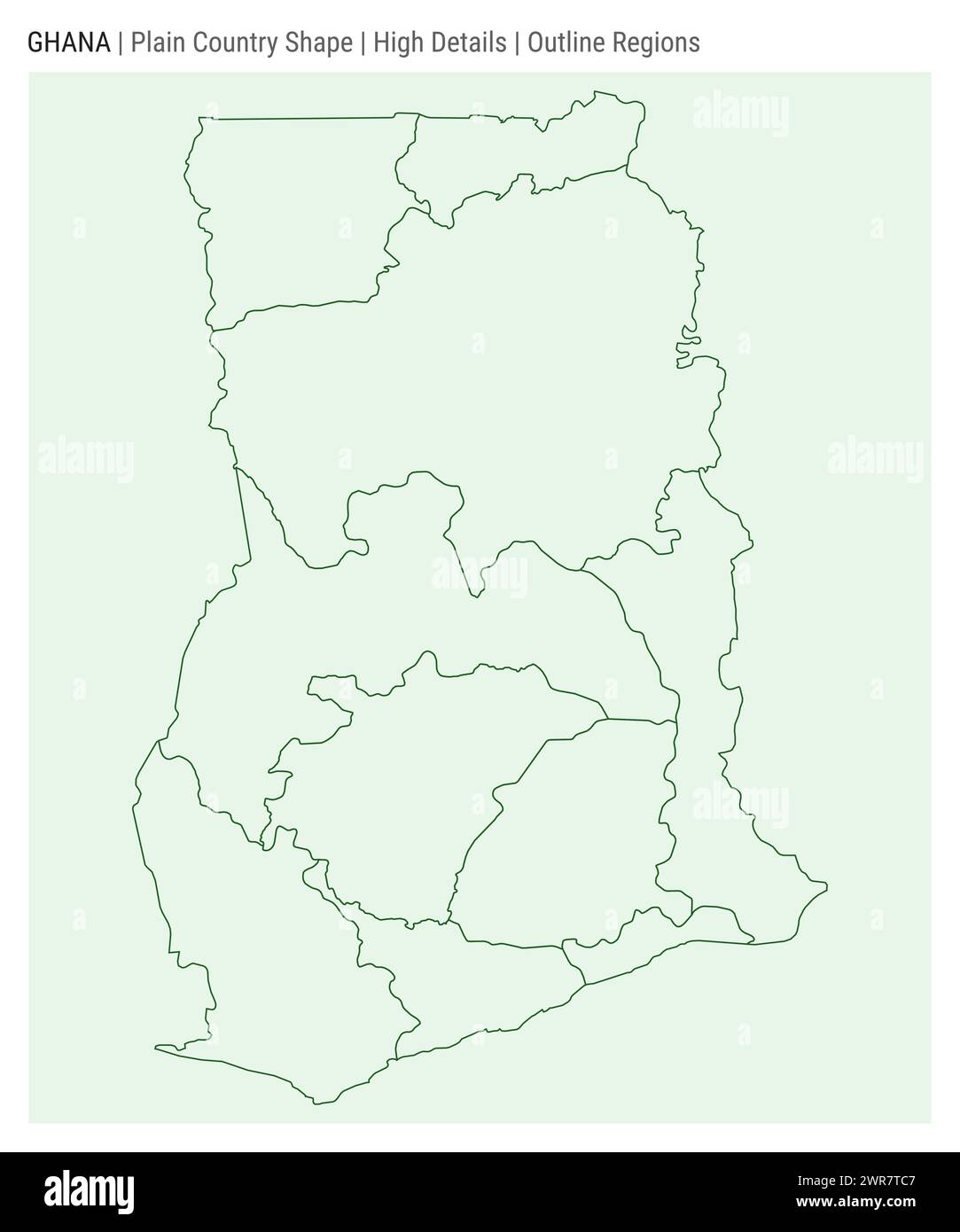 Ghana plain country map. High details. Outline regions style. Shape of ...
