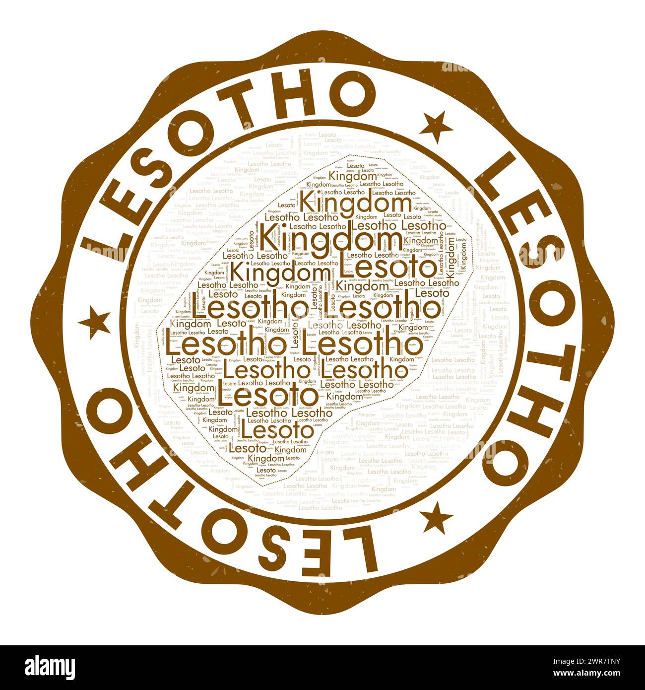Lesotho logo. Astonishing country badge with word cloud in the shape of Lesotho. Round emblem ...