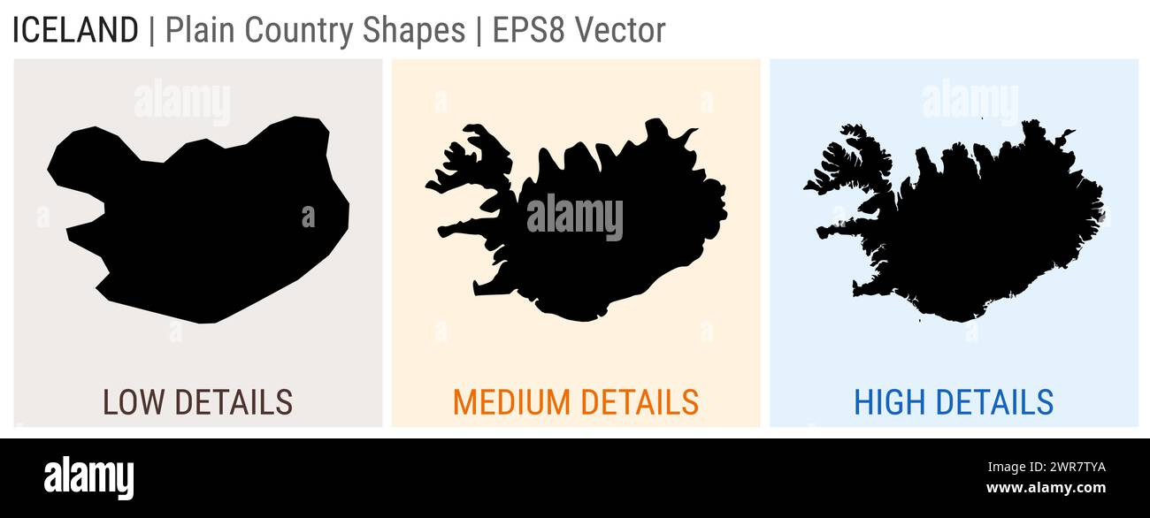Iceland - plain country shape. Low, medium and high detailed maps of ...