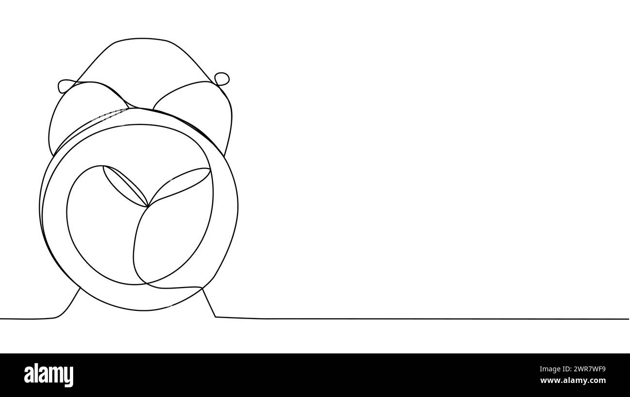 self drawing of single continuous line alarm clock. Minimalism. Full ...