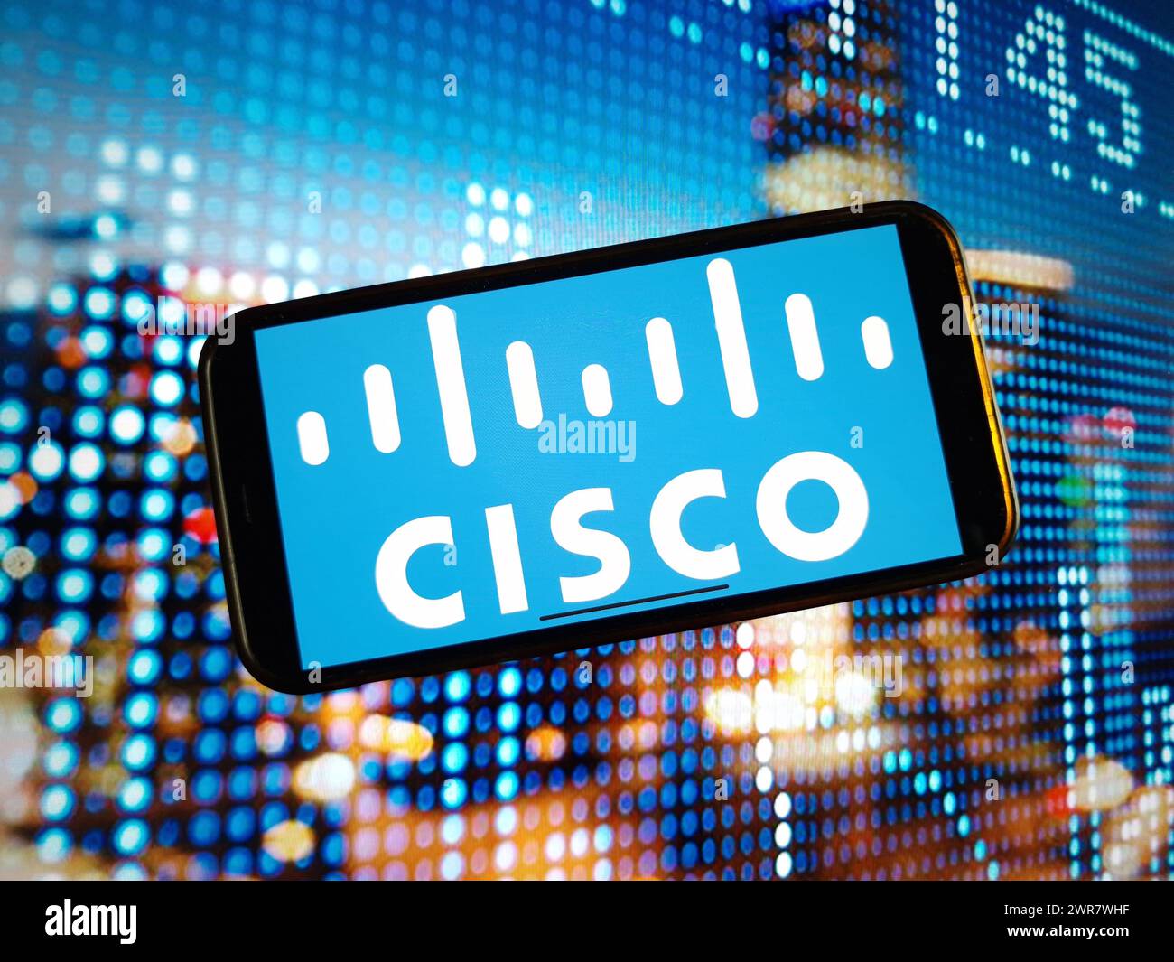 In this photo illustration, the Cisco Systems Inc company logo is seen ...