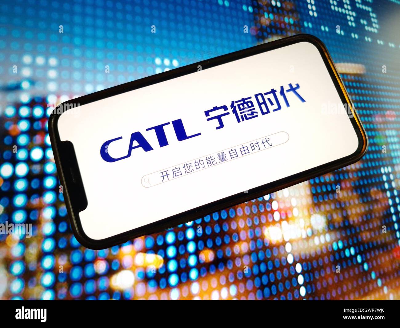 In this photo illustration, the CATL company logo is seen displayed on ...