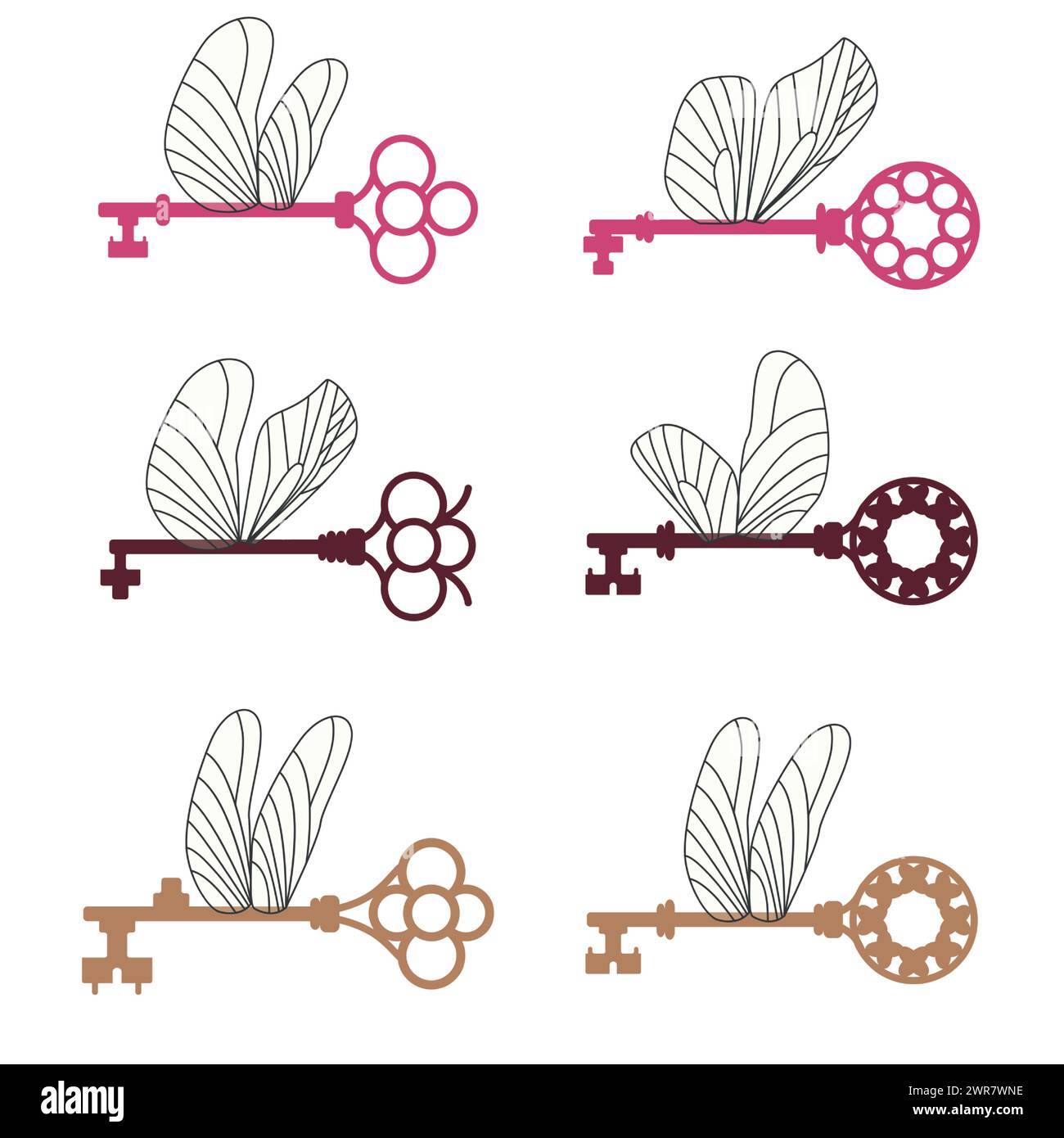 Vintage flat illustration with a set of cartoon keys. Collection of ...