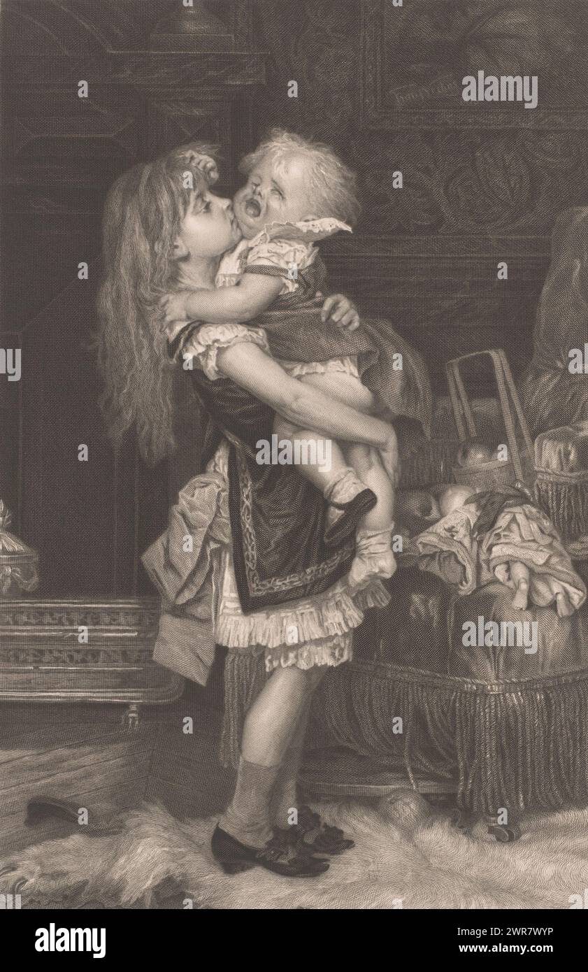 Girl with a crying toddler in her arms, L'inconsolable, print maker ...