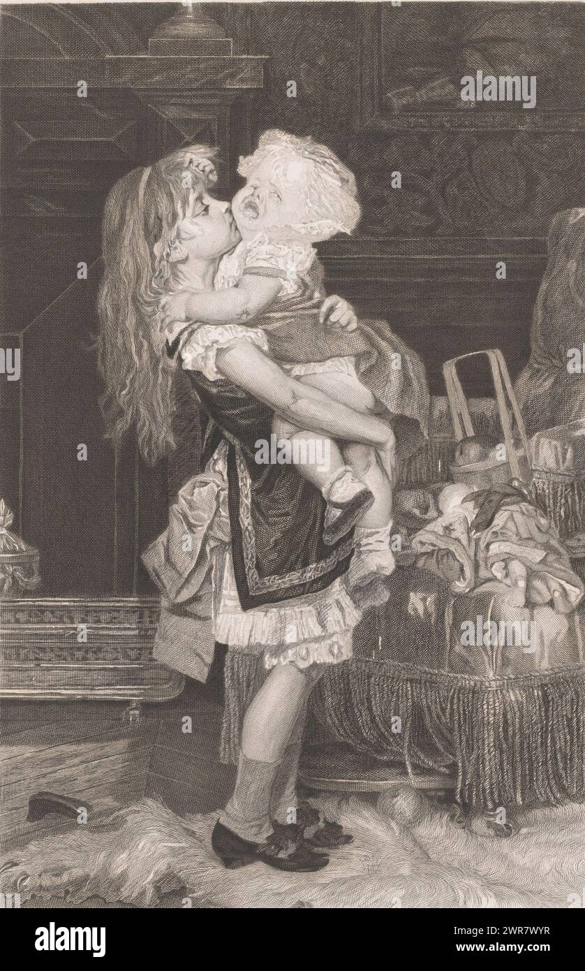 Girl with a crying toddler in her arms, L'inconsolable, print maker ...