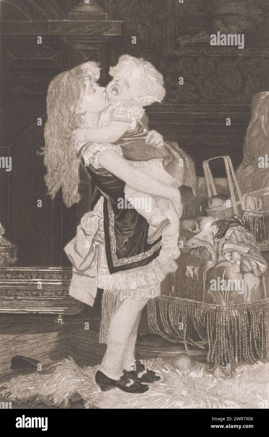 Girl with a crying toddler in her arms, L'inconsolable, print maker ...