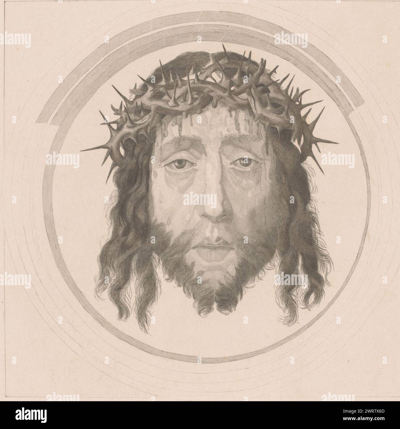 Christ with crown of thorns, print maker: Joseph Edouard Van Looy ...