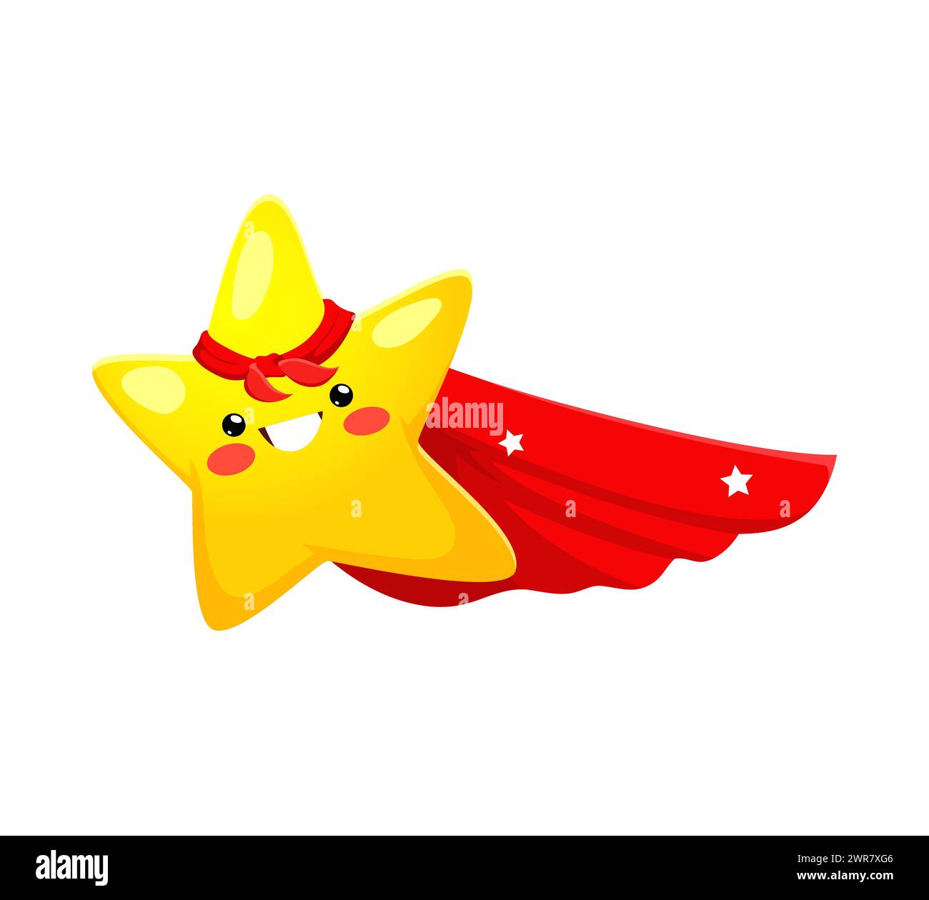 Cartoon cheerful kawaii star superhero character flying with super hero ...