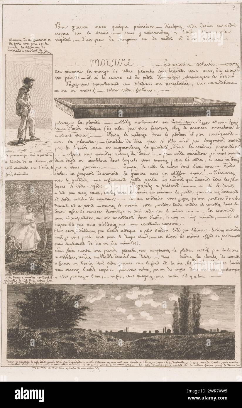 Letter about etching techniques with illustration of an etching bath ...