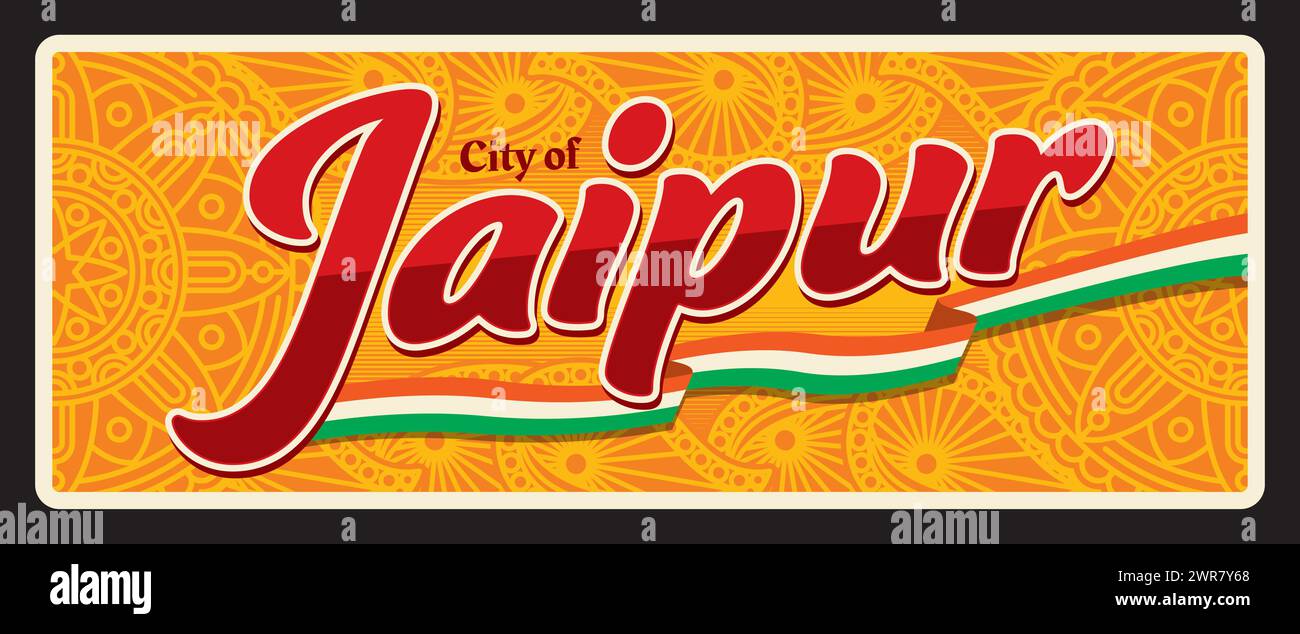 Jaipur indian travel plate, tin sign sticker. India city vintage plate ...
