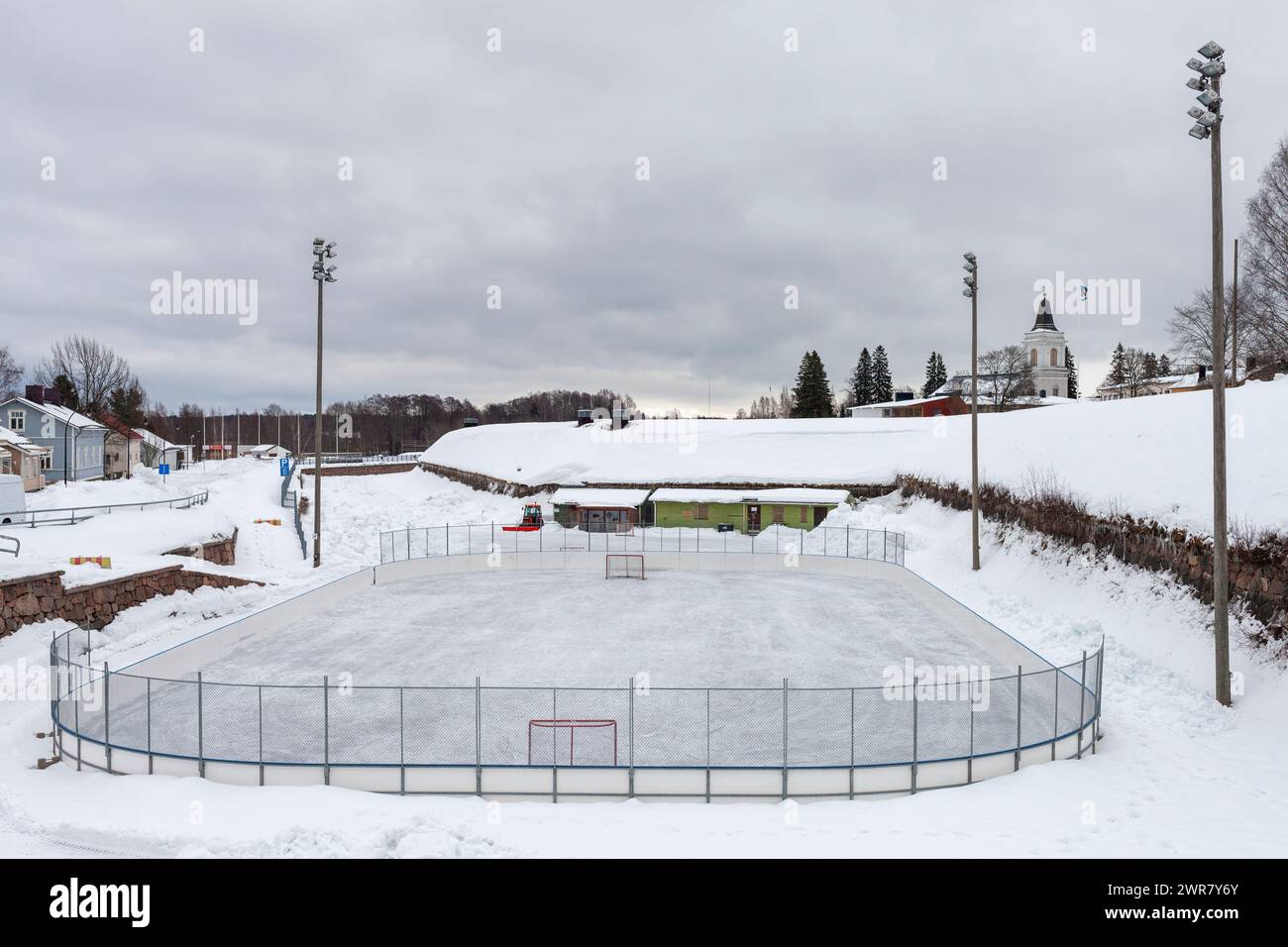 Outdoor ice rink next to Hamina Fortress wall in Hamina, Finland Stock ...