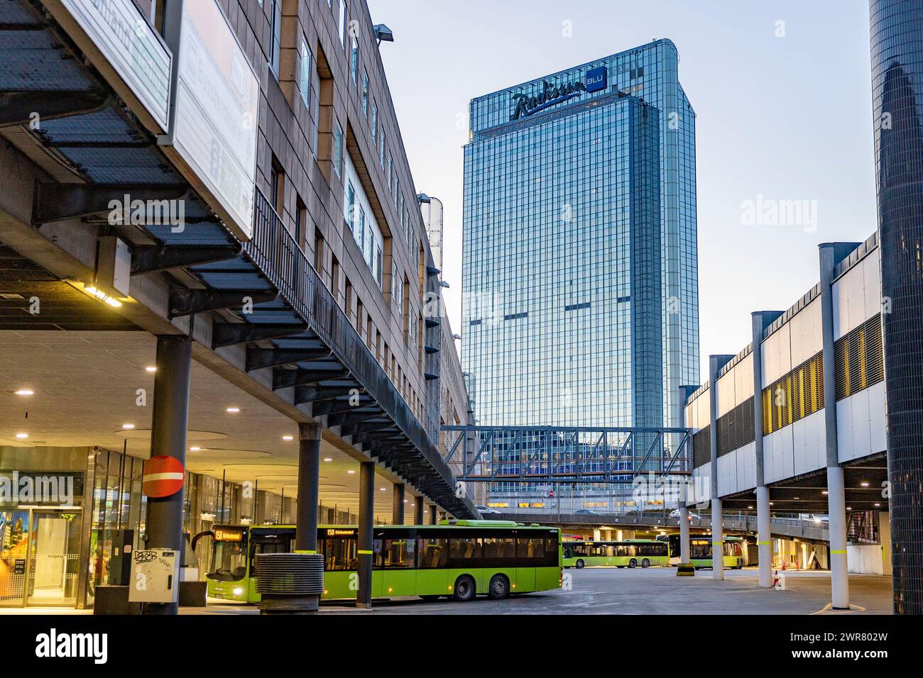 Oslo 20240306.Radisson Blu Plaza Hotel. Oslo Bus terminal in the ...