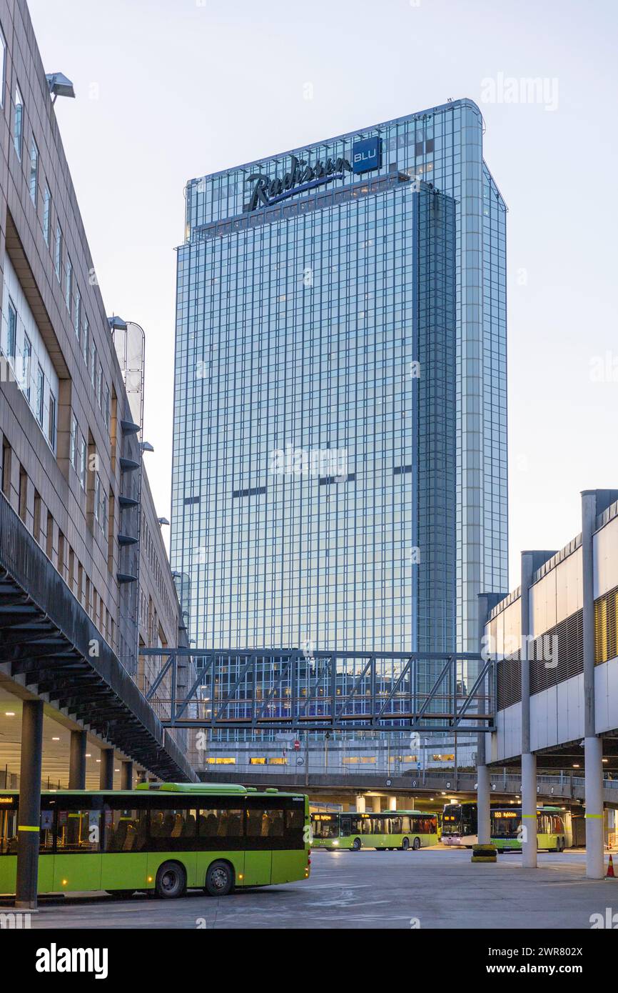 Oslo 20240306.Radisson Blu Plaza Hotel. Oslo Bus terminal in the ...
