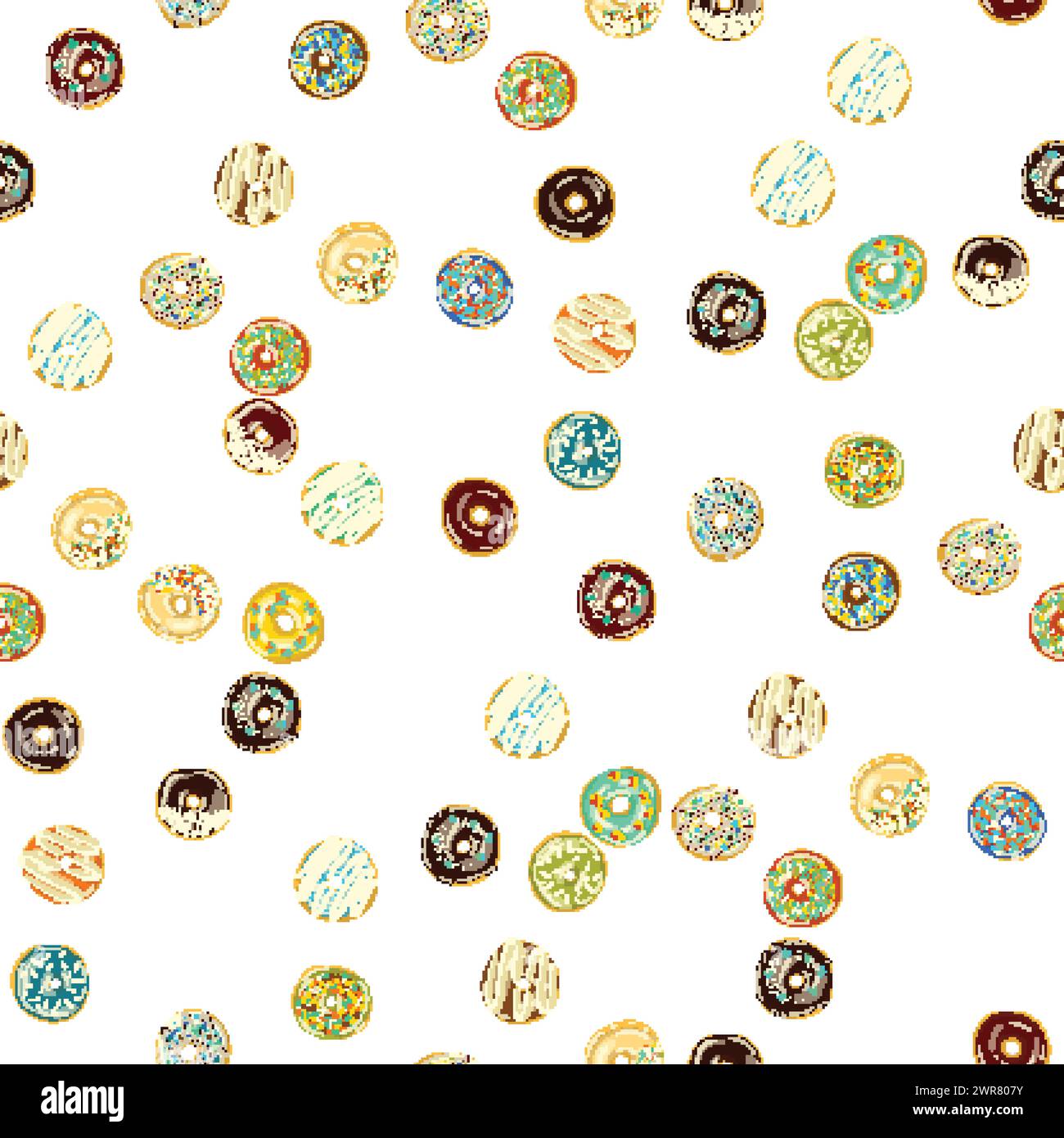 Seamless donut pattern on white background with various toppings Stock ...