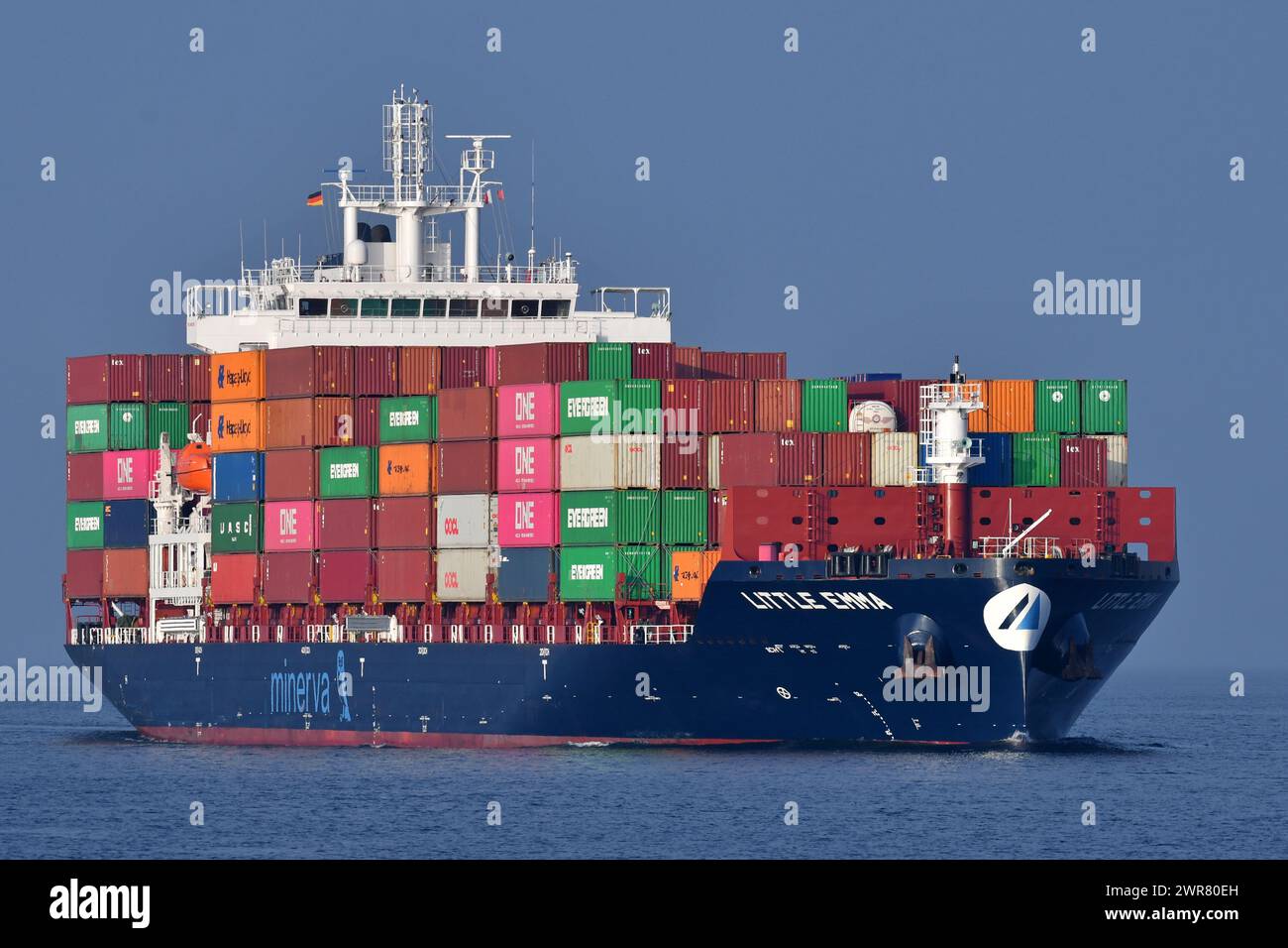 Containership LITTLE EMMA at the Kiel Fjord Stock Photo - Alamy