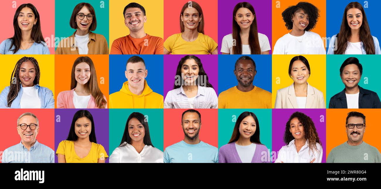 A vibrant collection of headshots showcasing a diverse group of ...