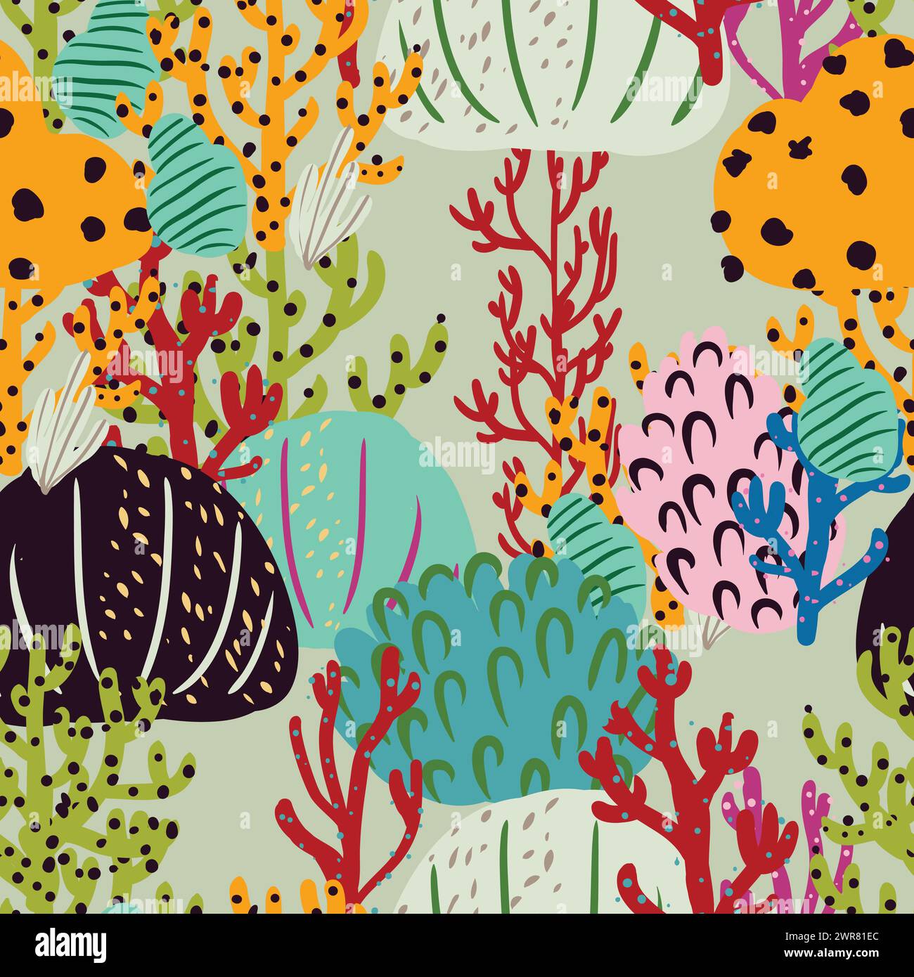 A seamless pattern of flat colorful corals. Vector print Stock Vector ...