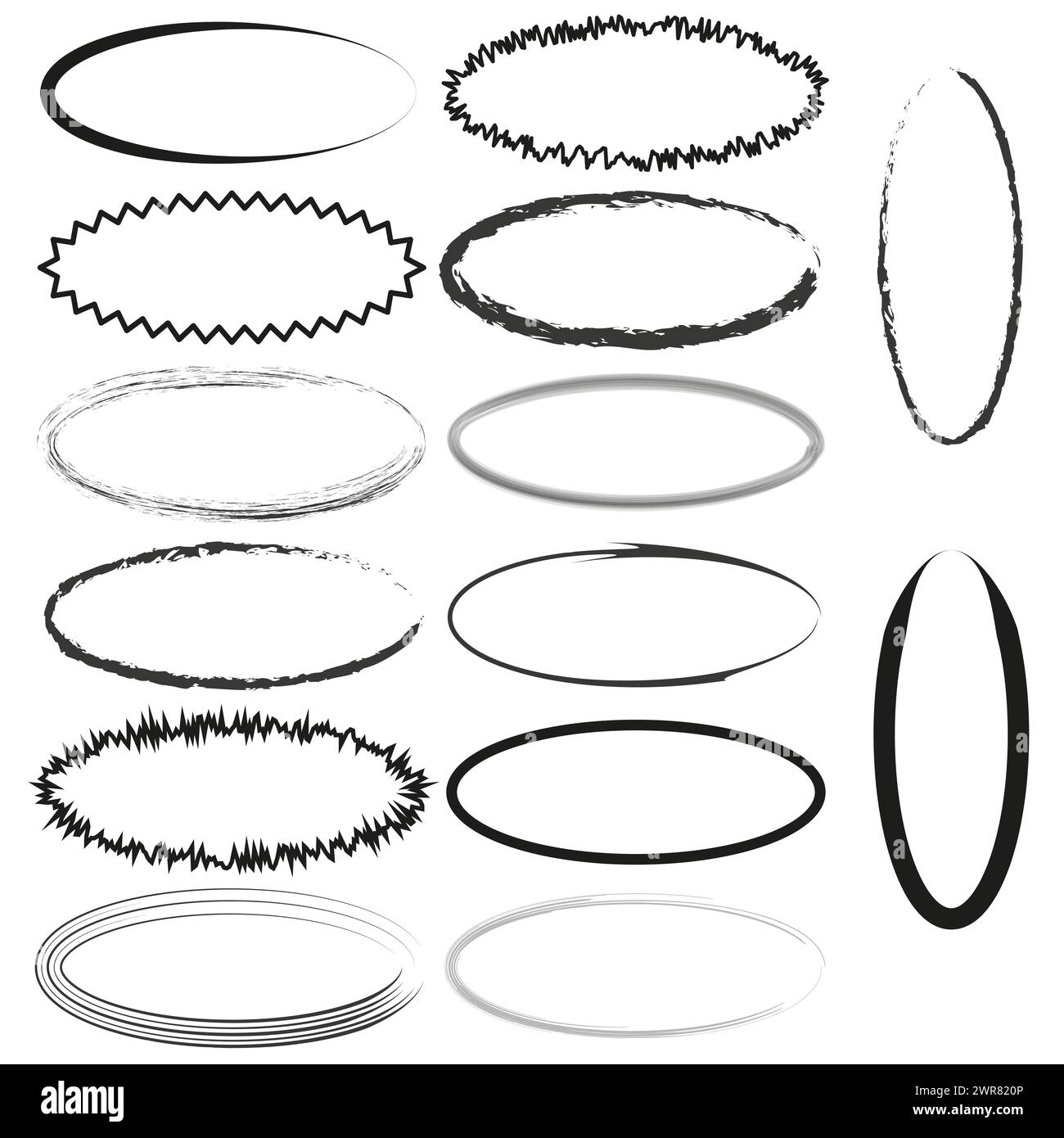 Collection of Various Black Oval Frames and Borders. Vector ...
