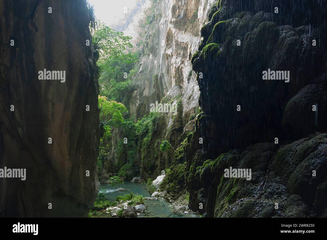 View to the penultimate tuquoise water pit from the entrance to the ...