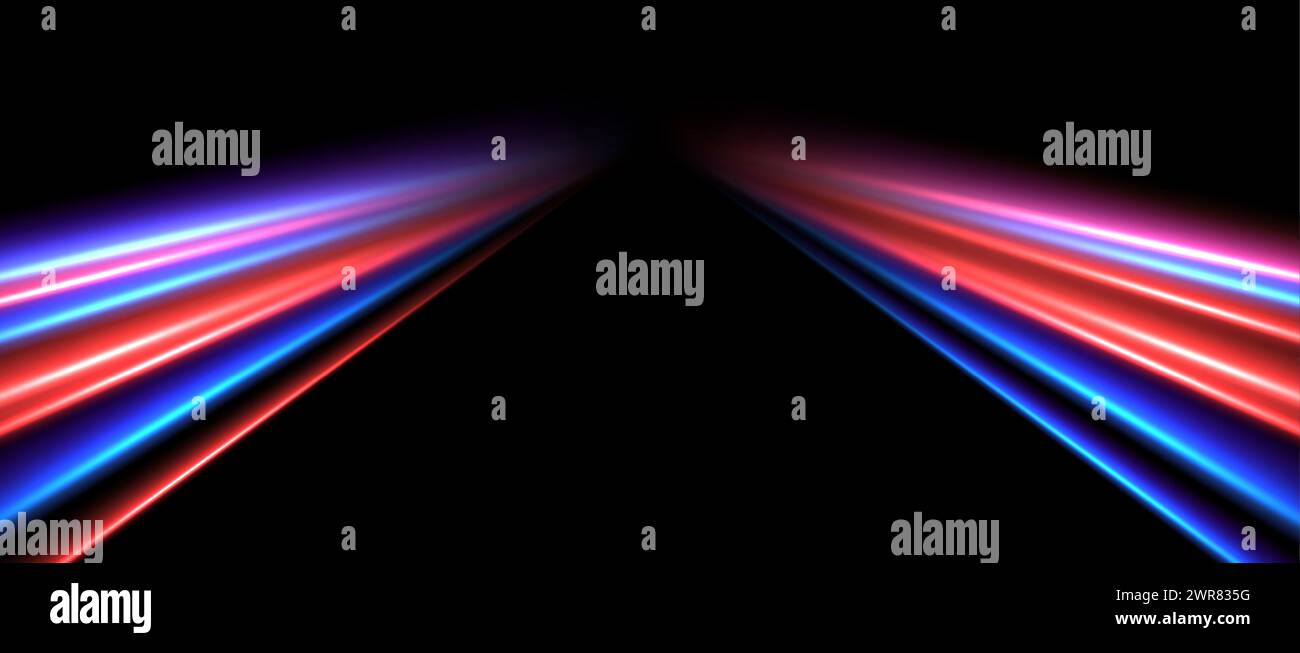 Neon car lights in motion, dynamic slow shutter speed effect. Abstract ...