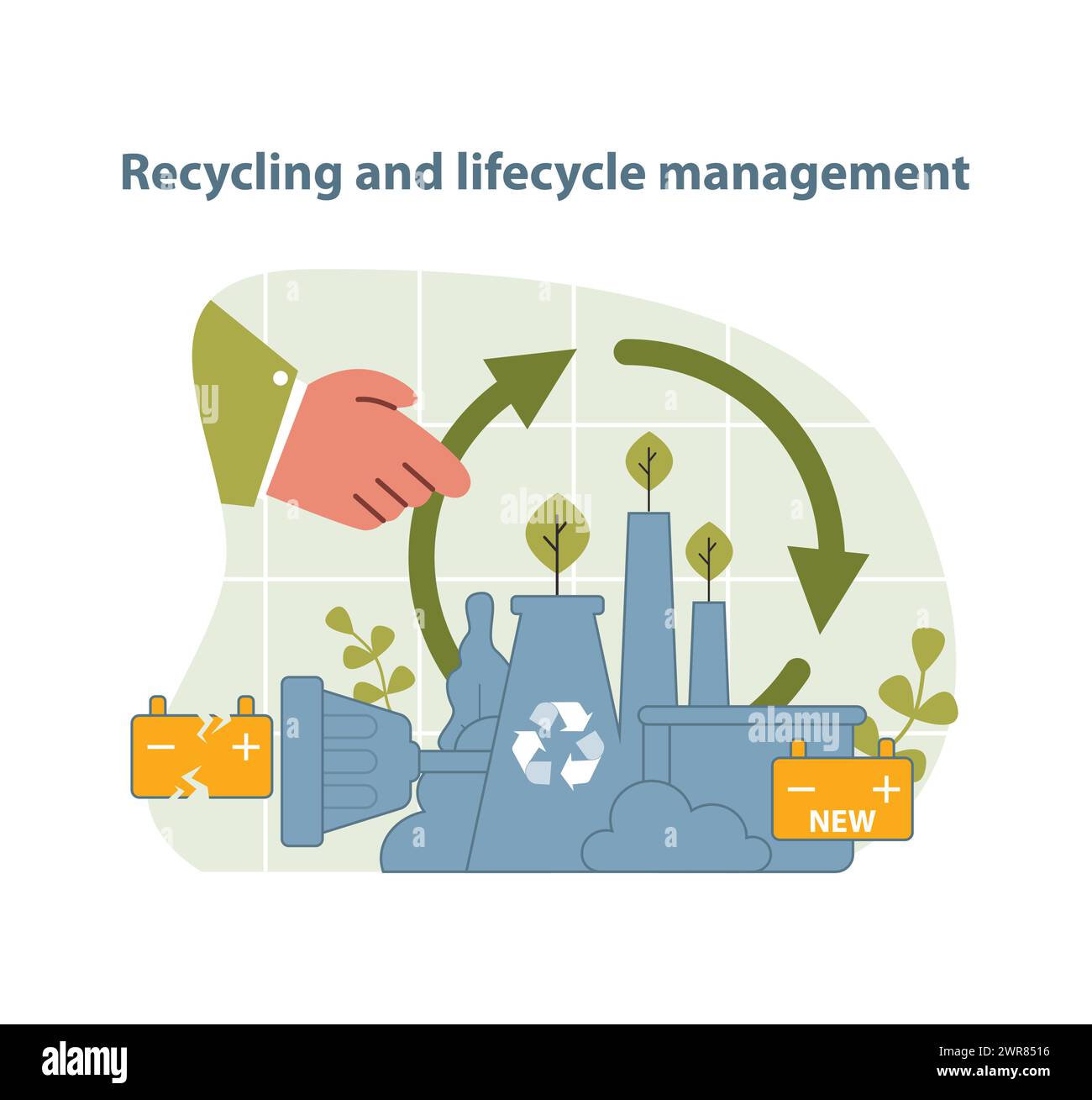 Electric Car Recycling and Lifecycle Management Illustration. A clean ...