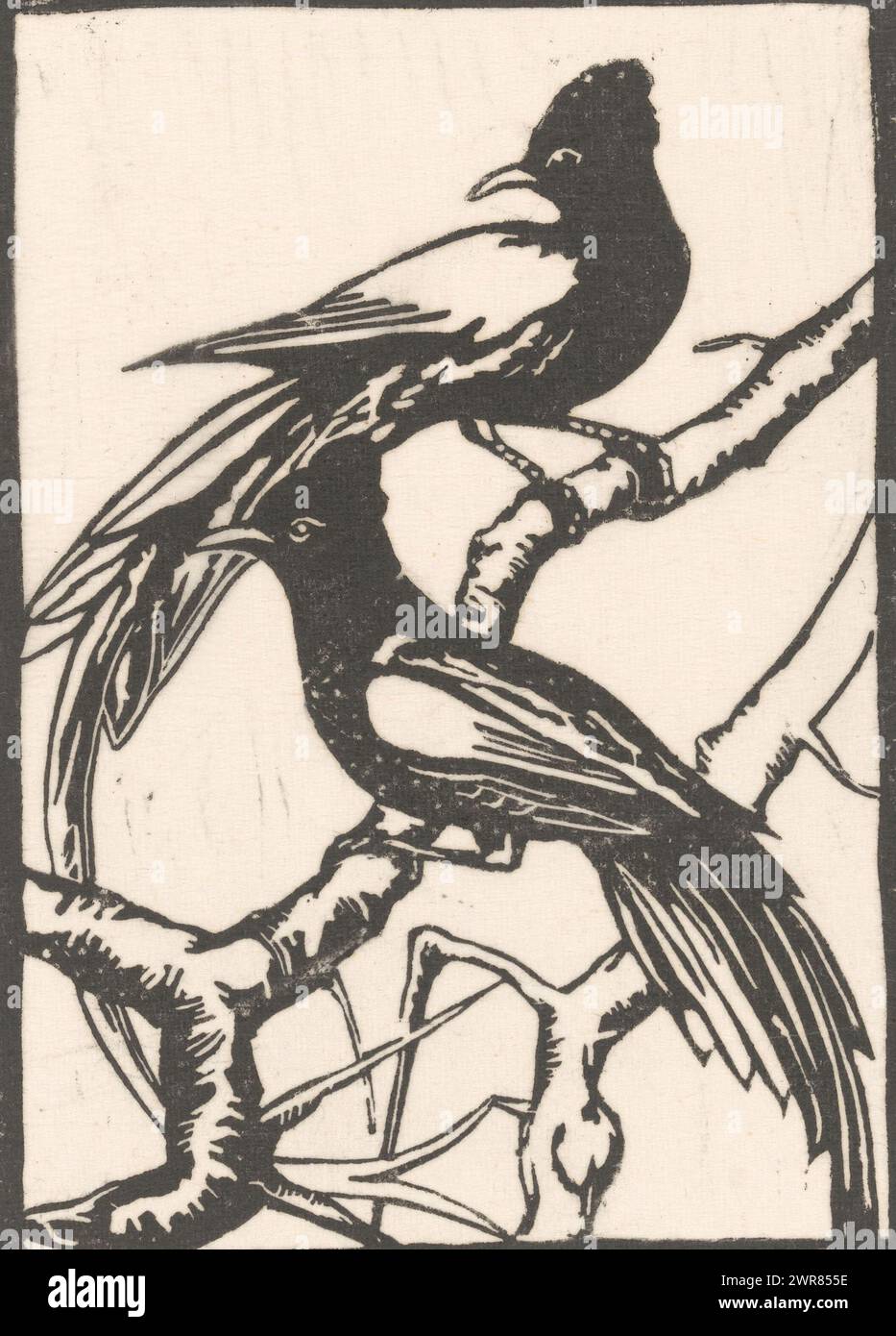 Two birds on a branch, Two exotic birds (title on object), Possibly two ...