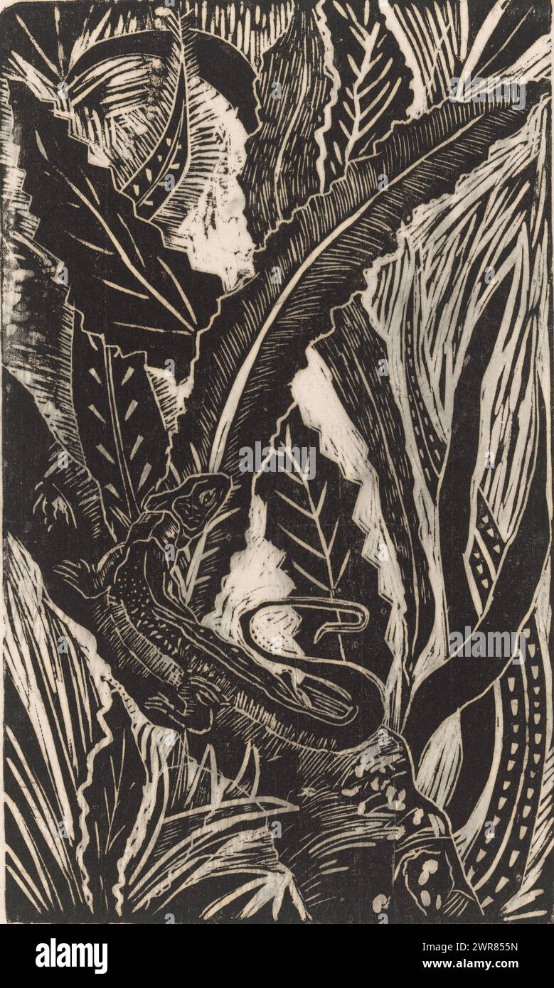 Lizard on a tree trunk (original title), print maker: Janus de Winter ...
